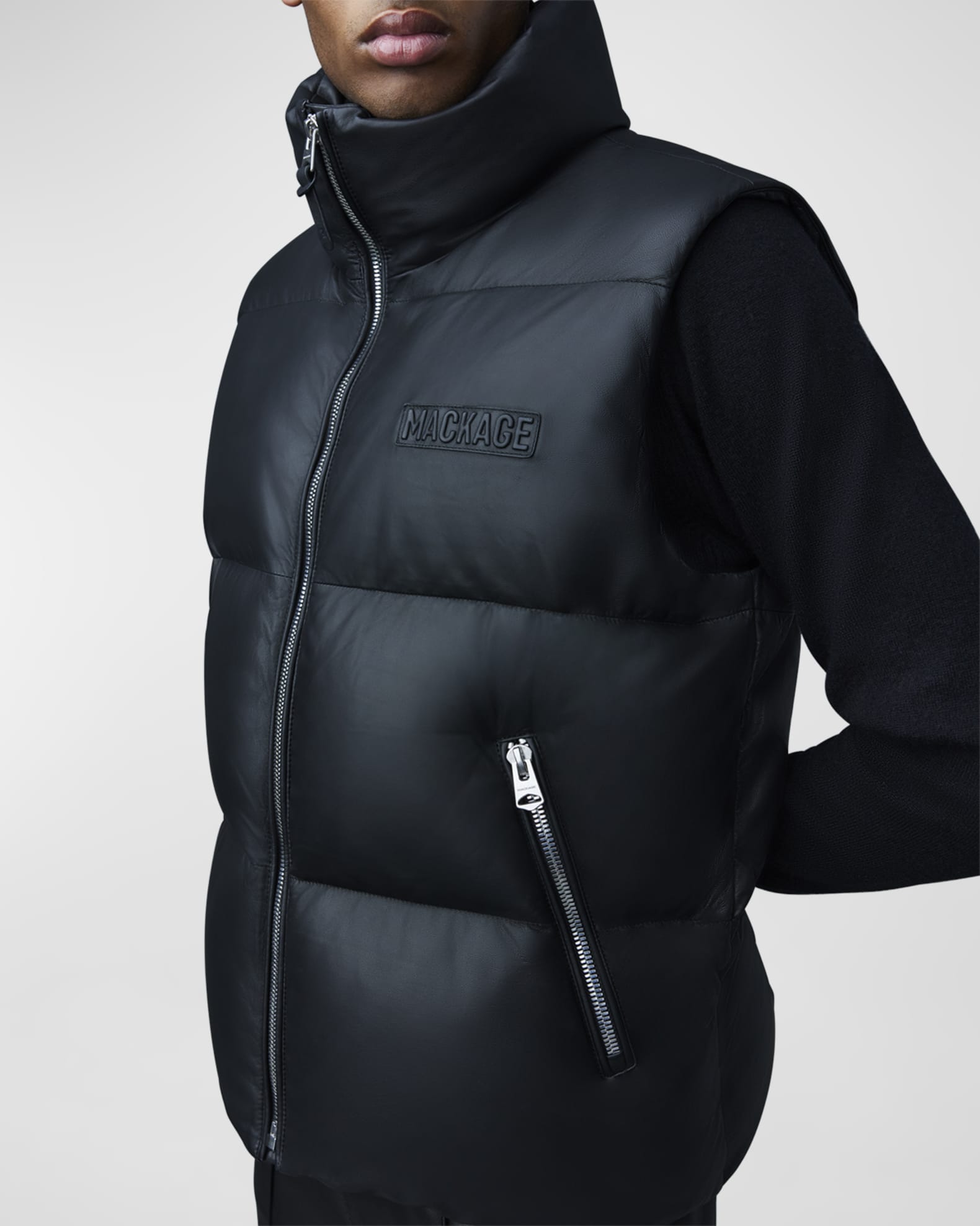 Mackage Men's Kane Leather Down Vest | Neiman Marcus