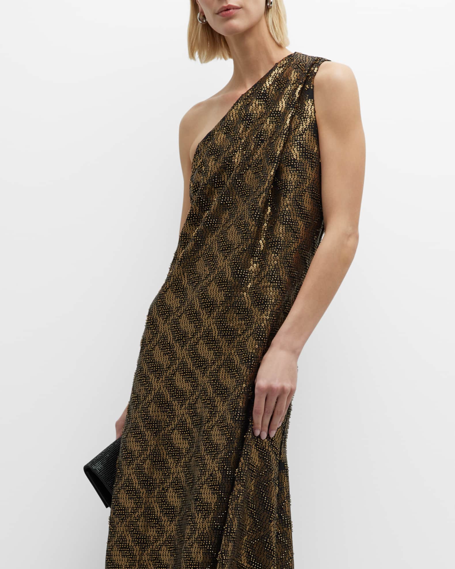 Halston Lexa One-Shoulder Sequin Chiffon Gown | Neiman Marcus