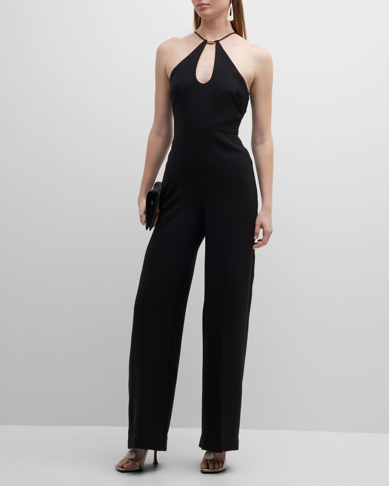 Halston Ema Cutout Wide-Leg Halter Jumpsuit | Neiman Marcus