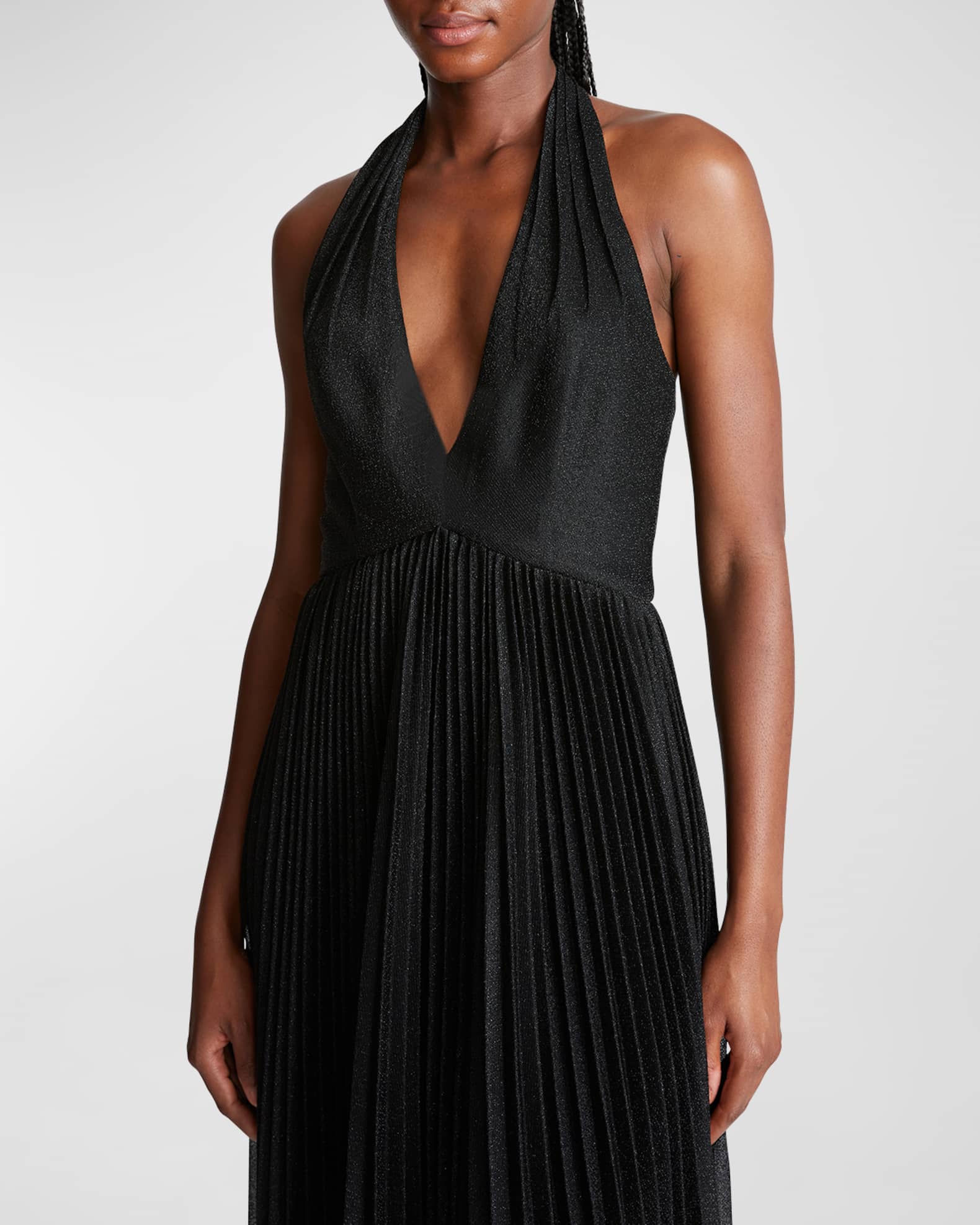 Halston Tiffany Pleated Shimmer Halter Gown | Neiman Marcus