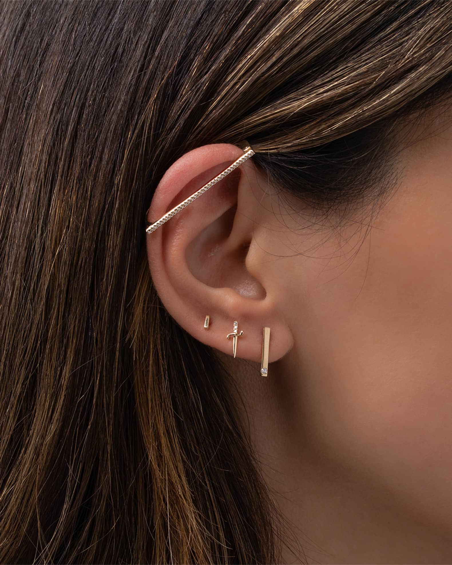 Zoe Lev Jewelry 14K Gold Mini Bar Stud Earrings | Neiman Marcus