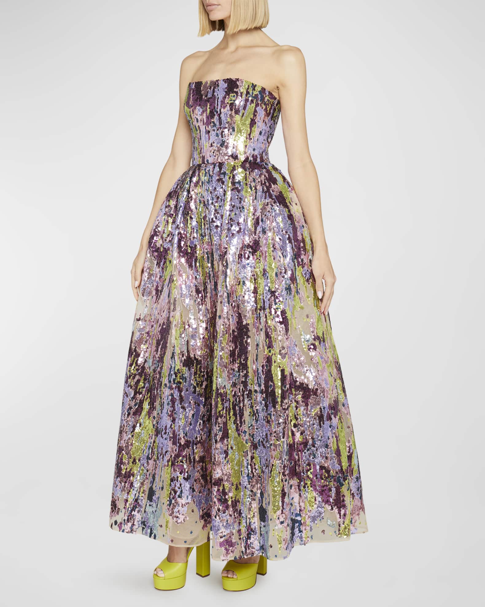 Elie Saab Sequin Embroidered Tulle Fit-&-Flare Gown | Neiman Marcus
