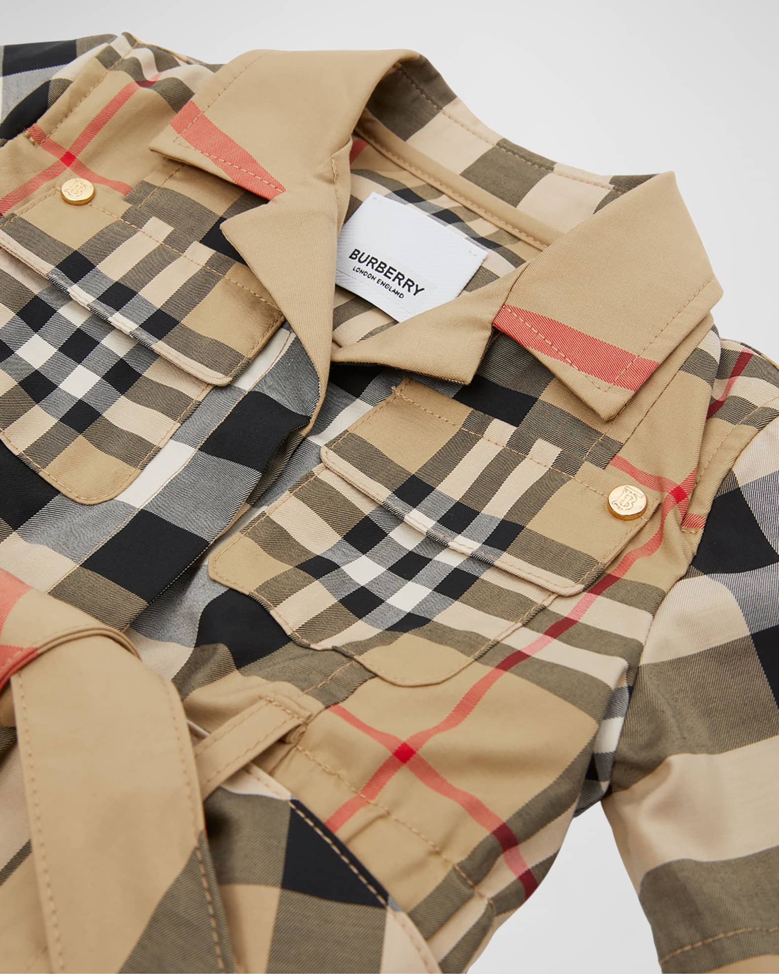 Girl's Clotilde Check Mixed Scale Belted Dresses | Neiman Marcus