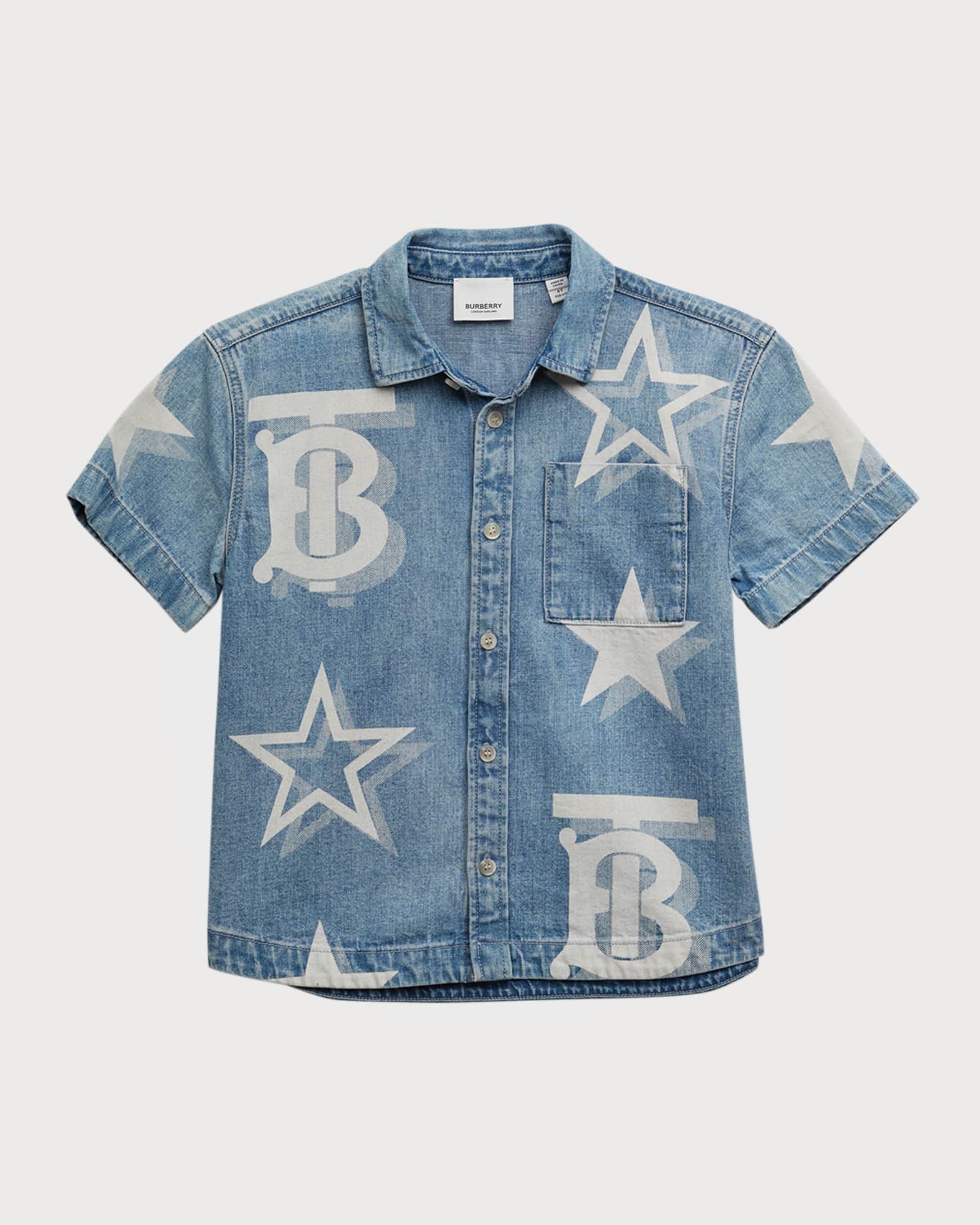 Burberry Boy's Alan Star Monogram Denim Shirt, Size 3-14 | Neiman Marcus
