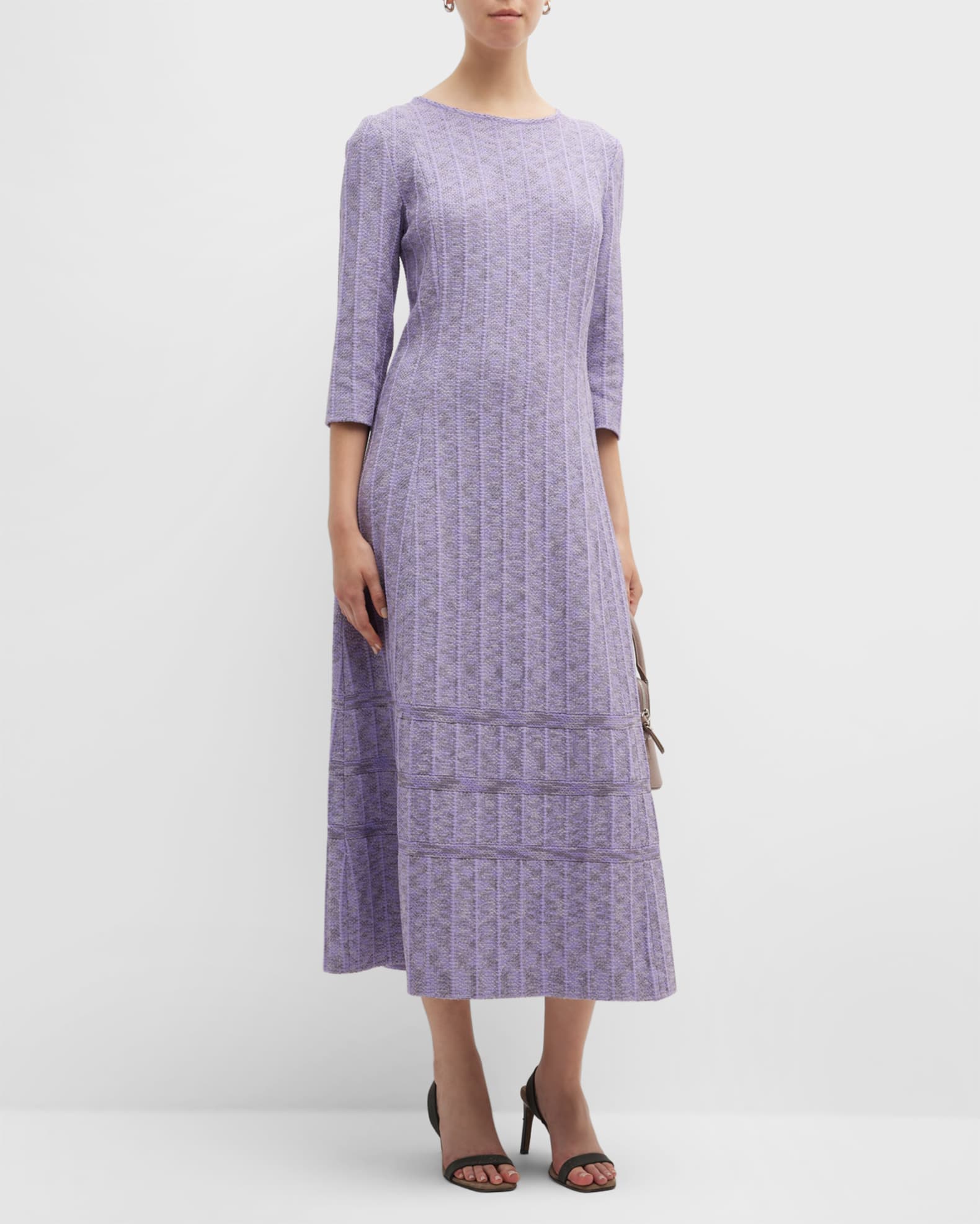 Misook Textured Striped Knit Midi Dress | Neiman Marcus
