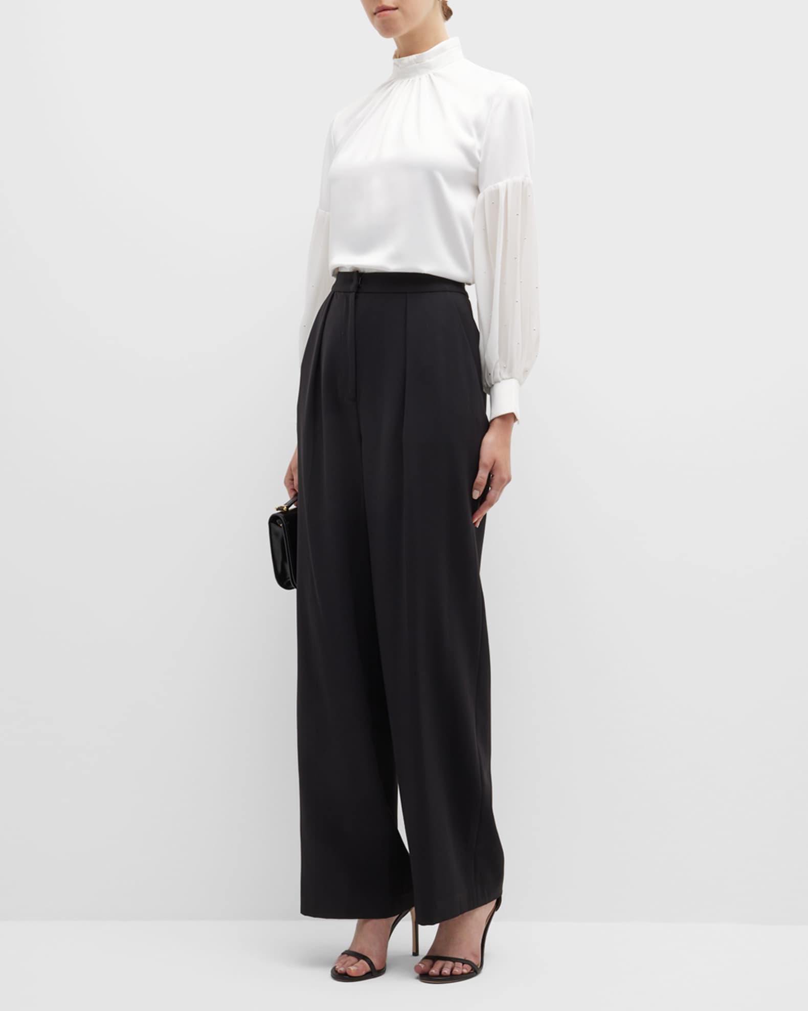 Misook Tailored Wide-Leg Chiffon Pants | Neiman Marcus