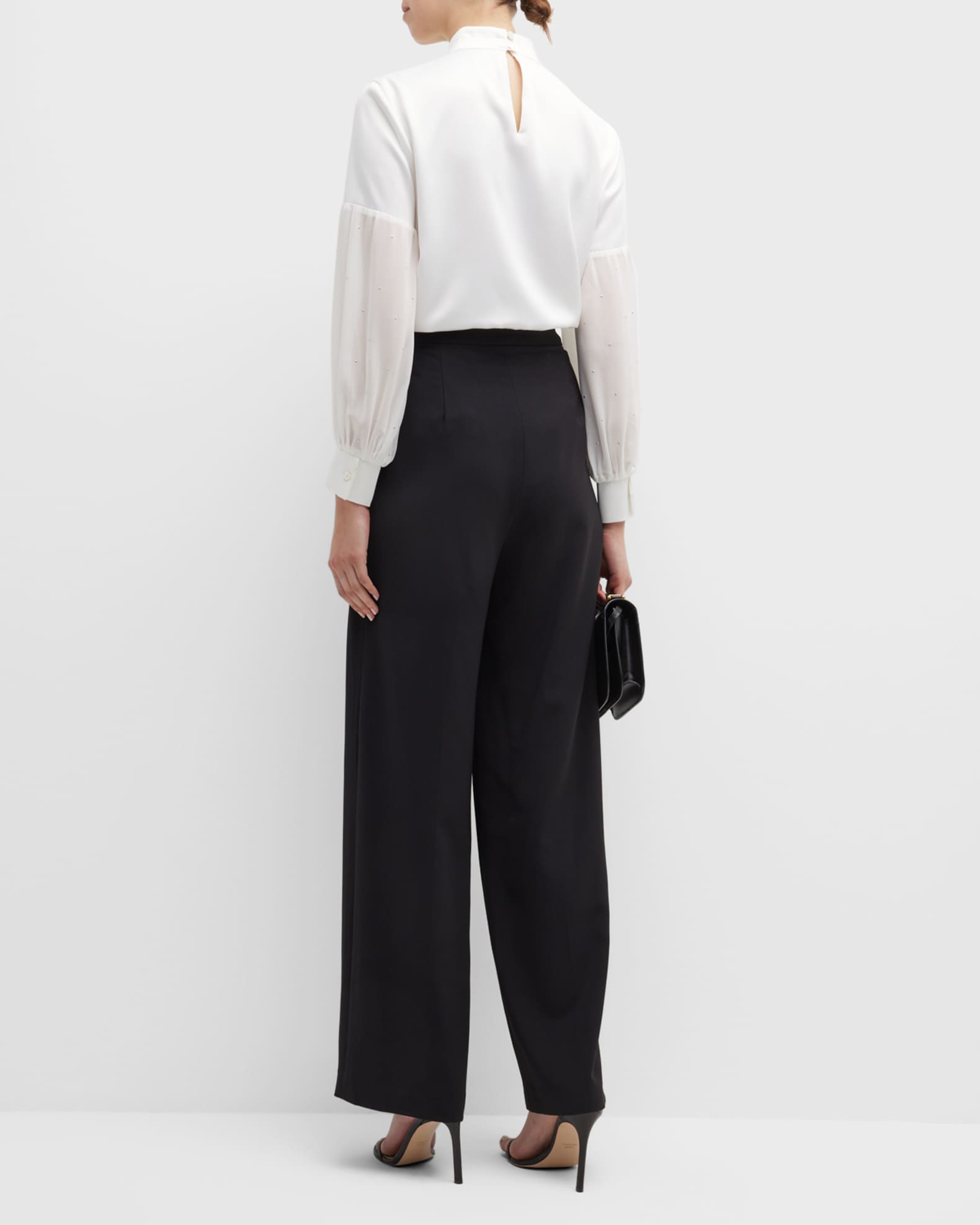 Misook Tailored Wide-Leg Chiffon Pants | Neiman Marcus