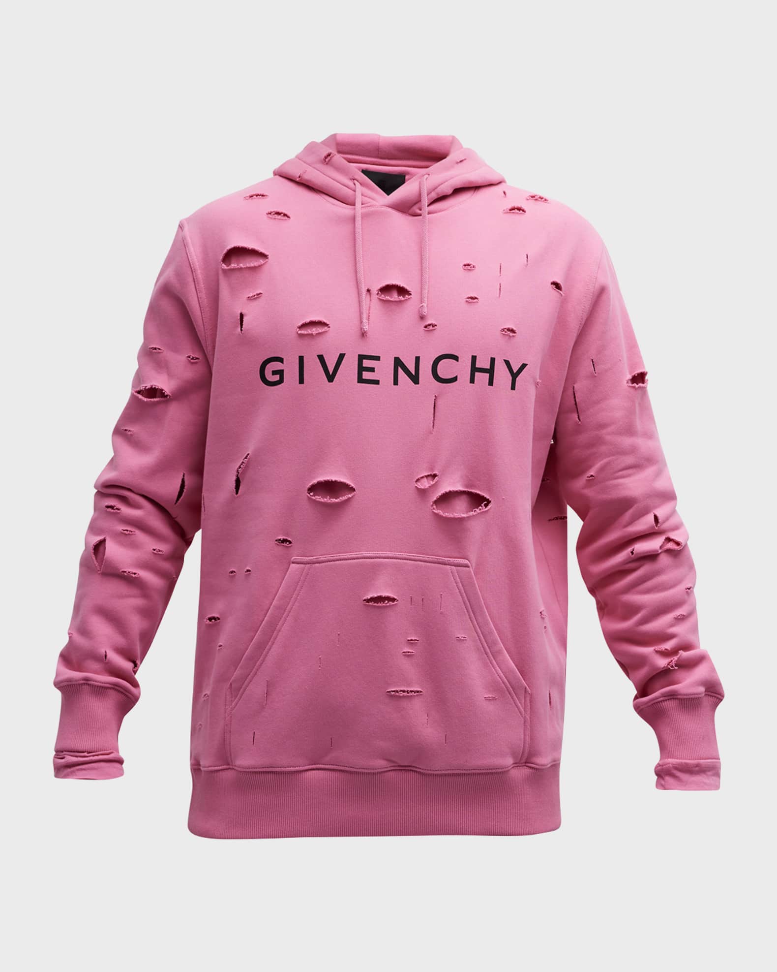 Givenchy Men's Destroyed Logo Pullover Hoodie | Neiman Marcus