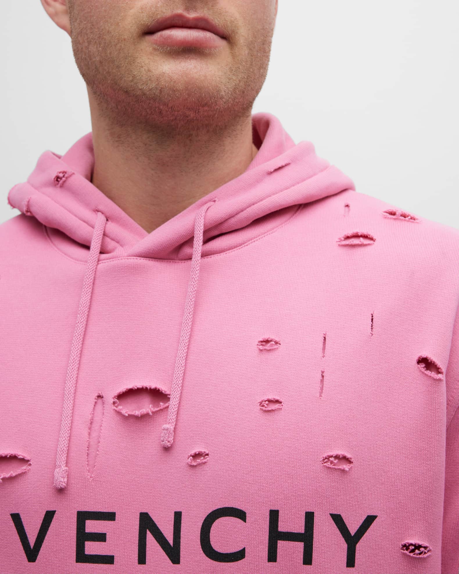 Givenchy Men's Destroyed Logo Pullover Hoodie | Neiman Marcus