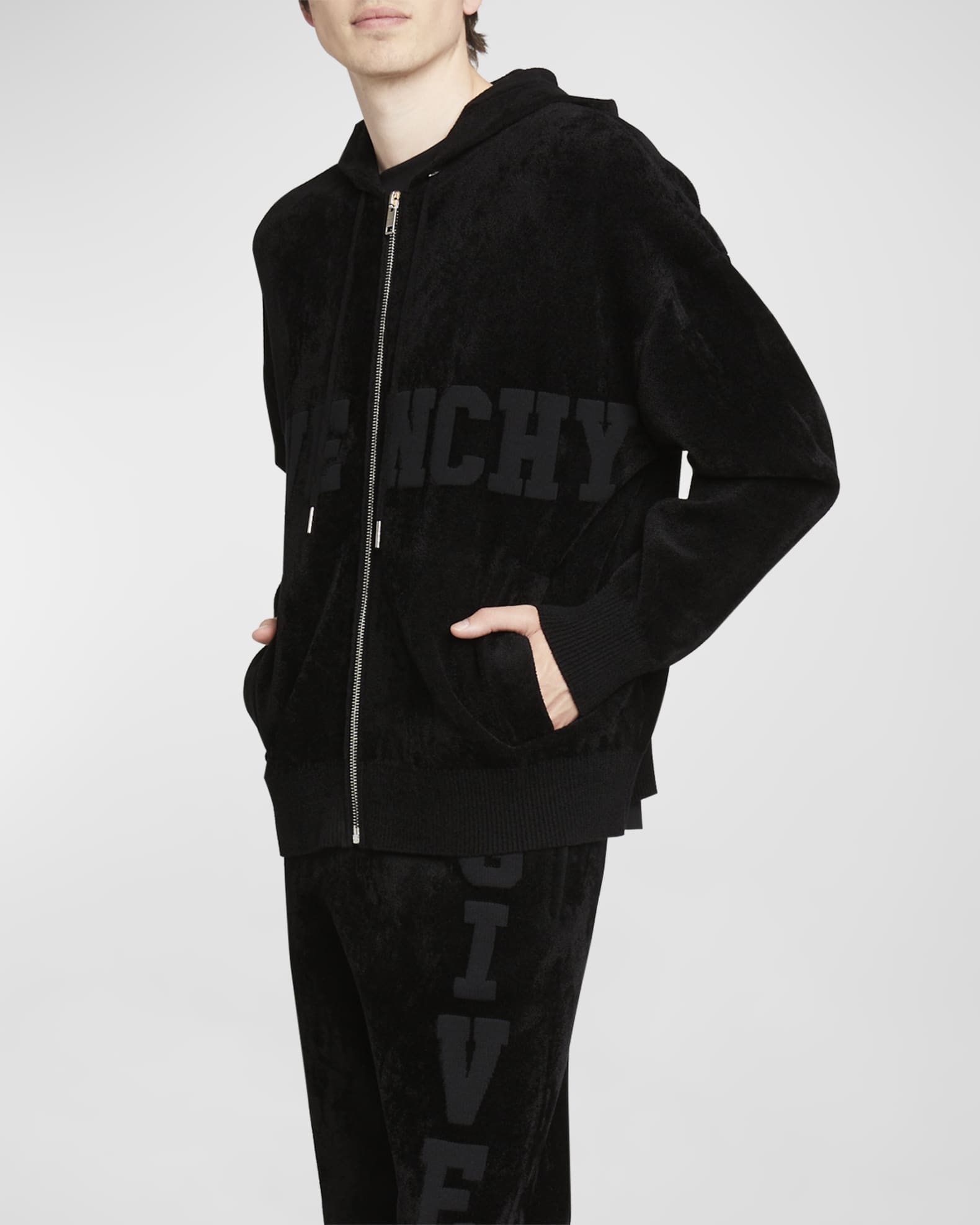 Givenchy Men's Velour Logo Track Jacket | Neiman Marcus