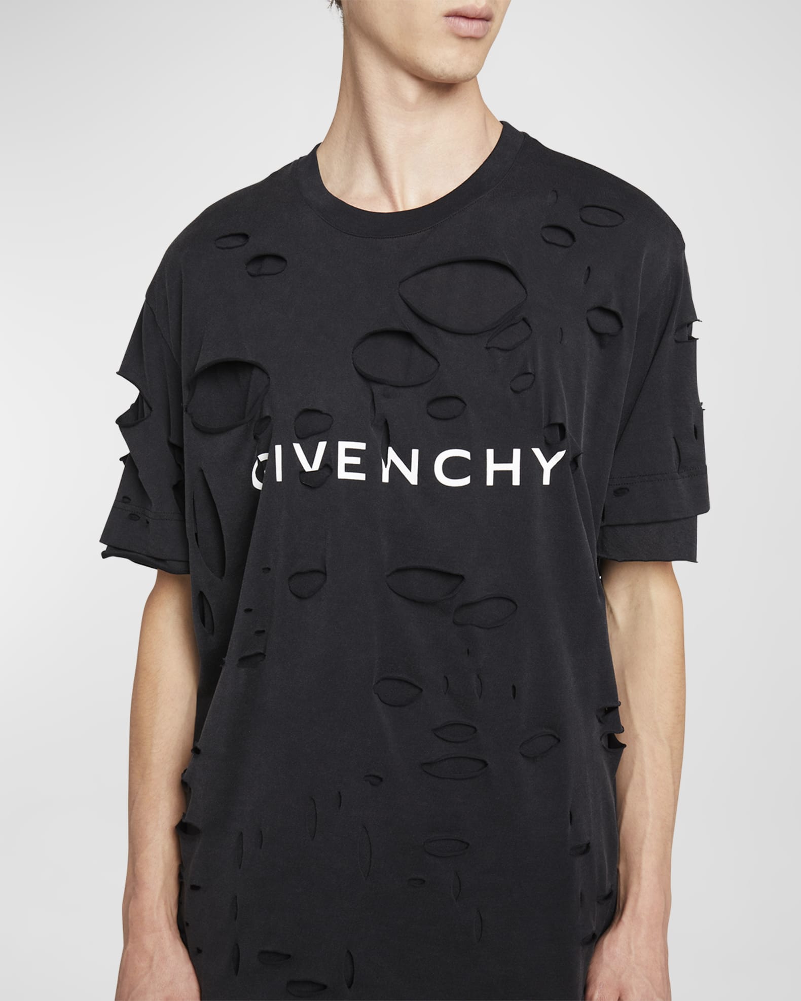 Givenchy Men's Destroyed Double-Layer T-Shirt | Neiman Marcus