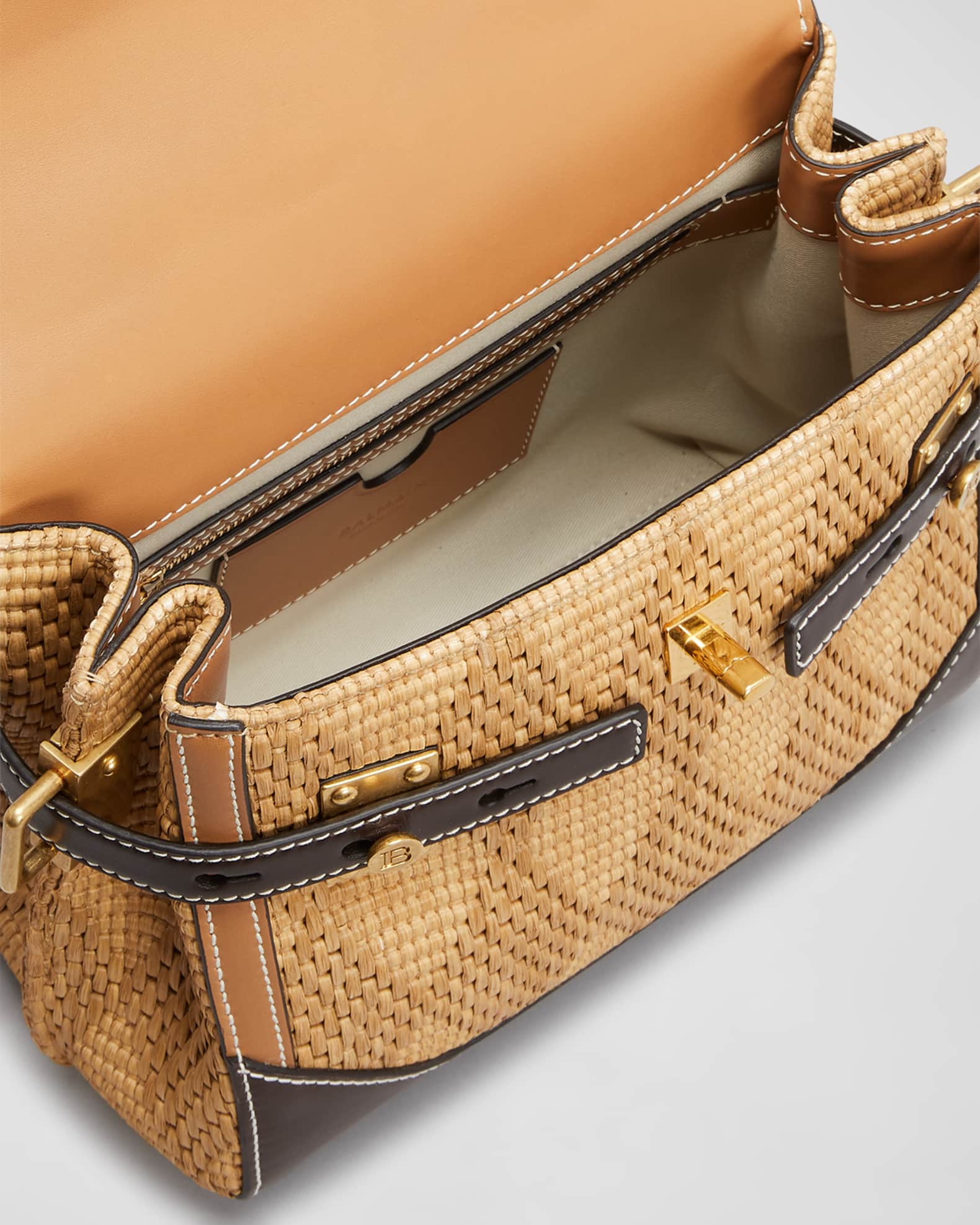 Balmain BBuzz 23 Raffia Top-Handle Bag | Neiman Marcus
