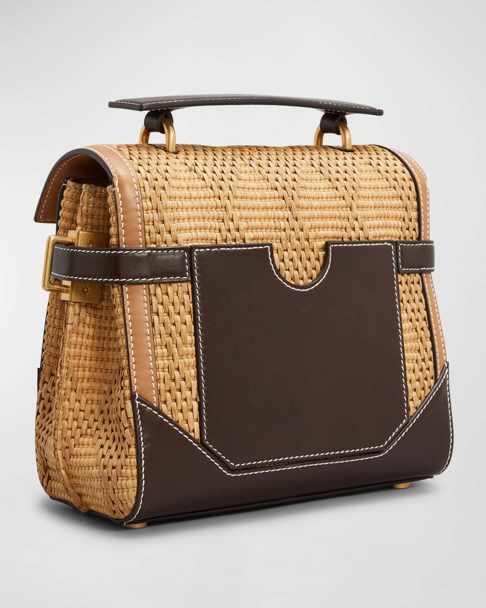 Balmain BBuzz 23 Raffia Top-Handle Bag | Neiman Marcus