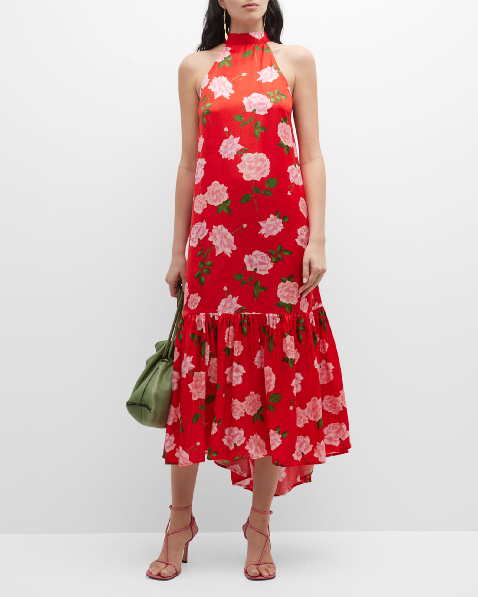 Verandah Floral High-Neck Midi Dress | Neiman Marcus