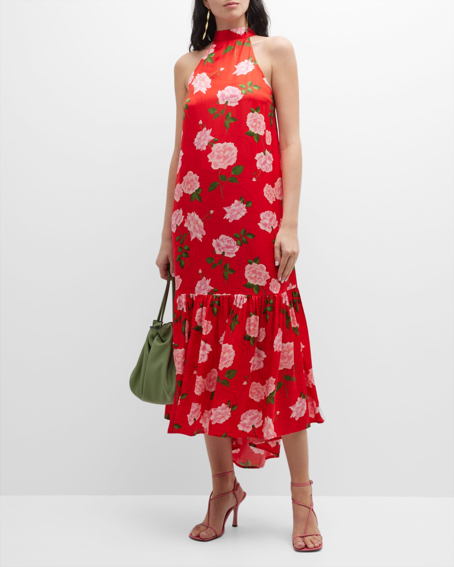 Verandah Floral High-Neck Midi Dress | Neiman Marcus