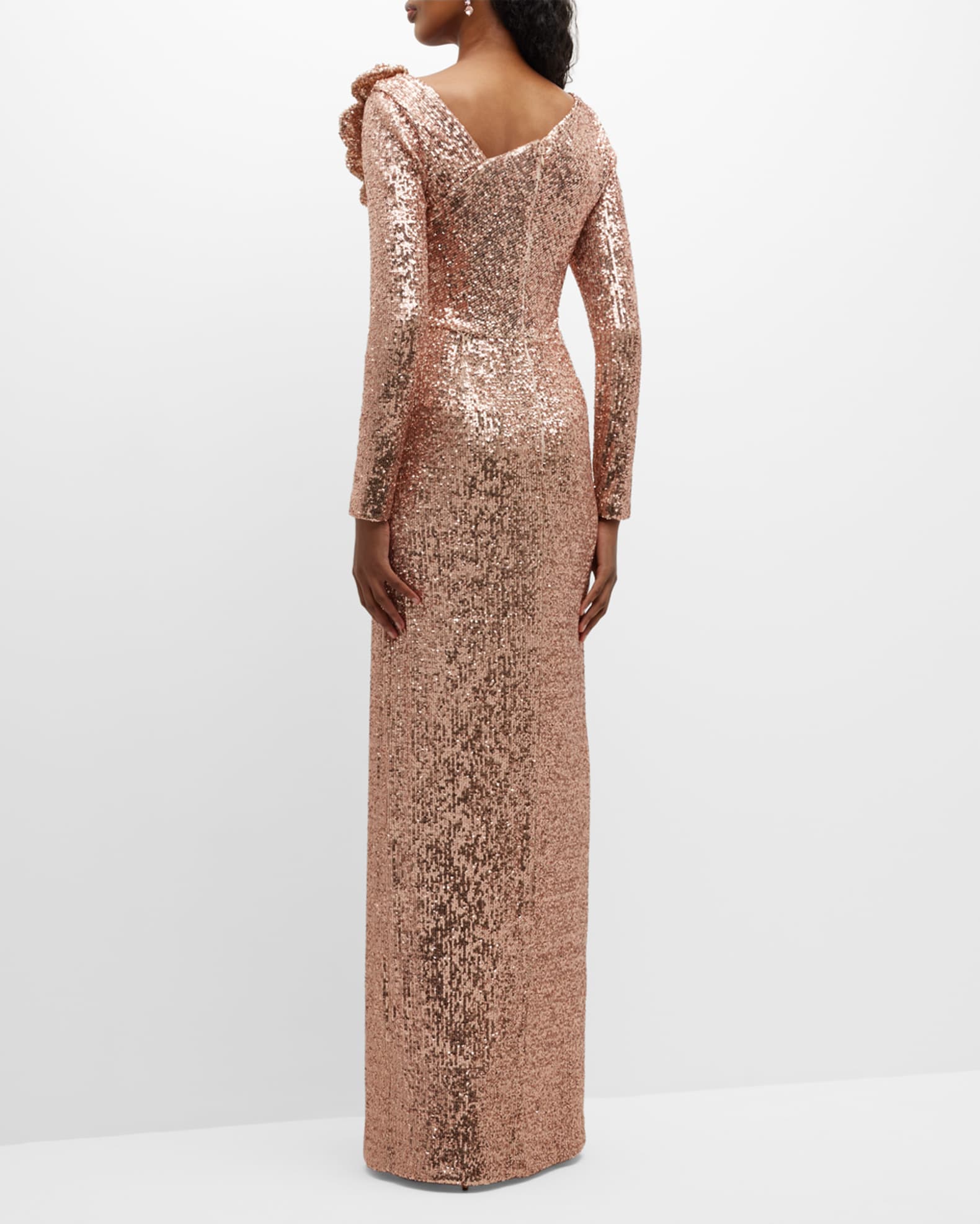 Rickie Freeman for Teri Jon Stretch Sequin Column Gown w/ 3D Flower ...