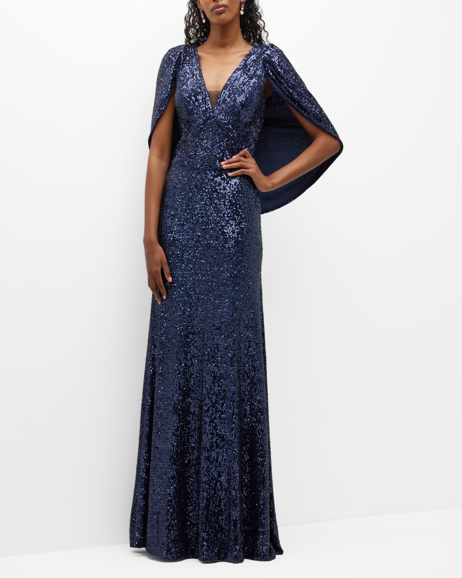 Rickie Freeman for Teri Jon Stretch Sequin Capelet Gown | Neiman Marcus