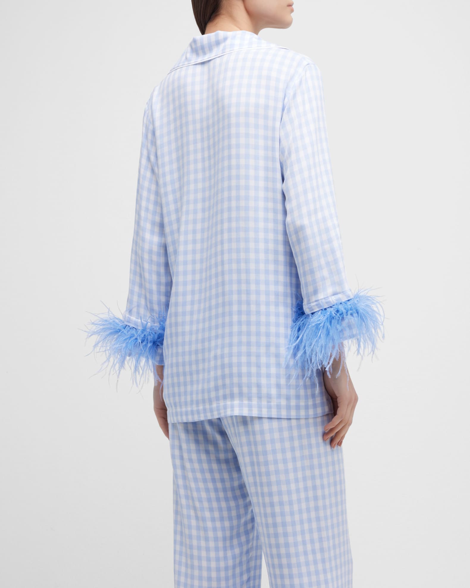Sleeper Party Gingham-Print Feather-Trim Pajama Set | Neiman Marcus