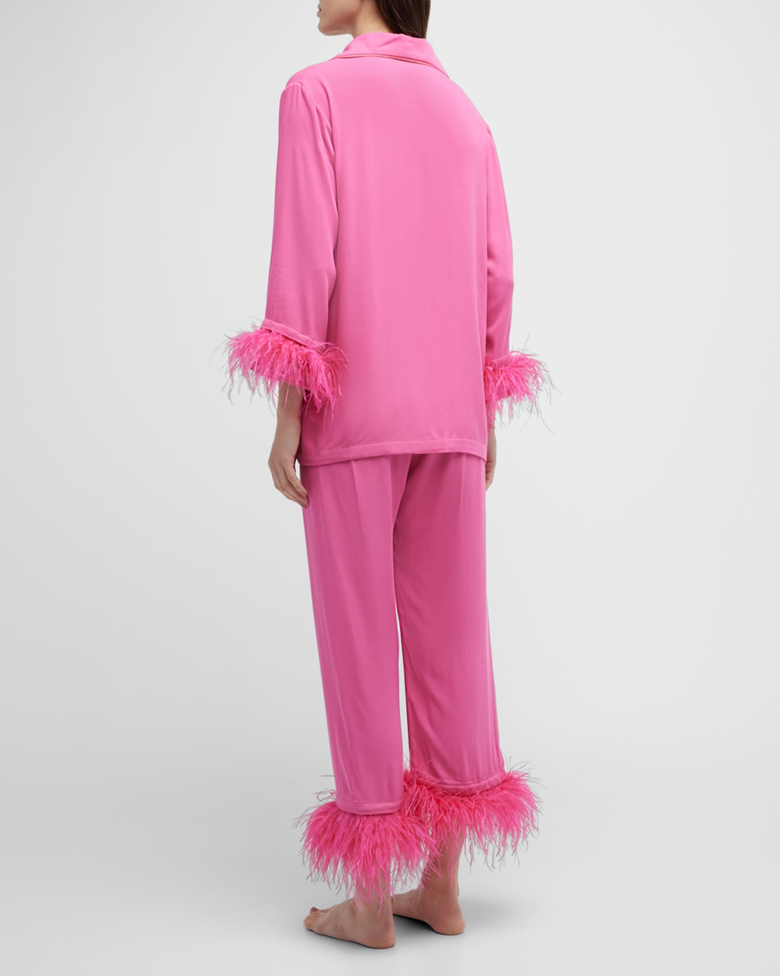 Sleeper Party Cropped Feather-Trim Pajama Set | Neiman Marcus