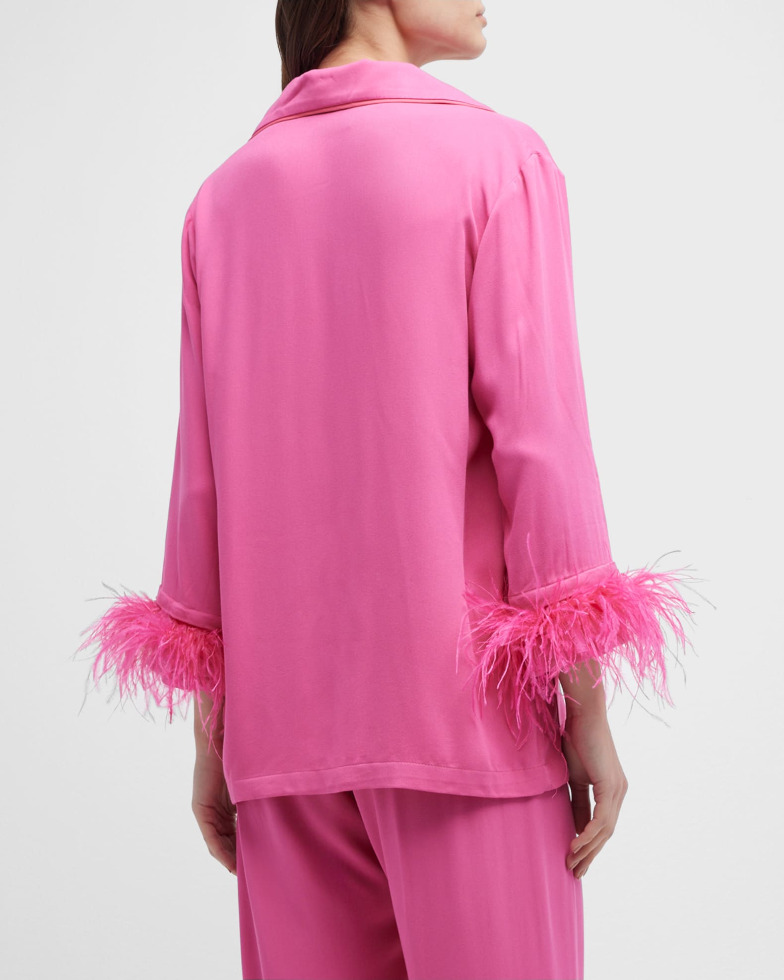 Sleeper Party Cropped Feather-Trim Pajama Set | Neiman Marcus