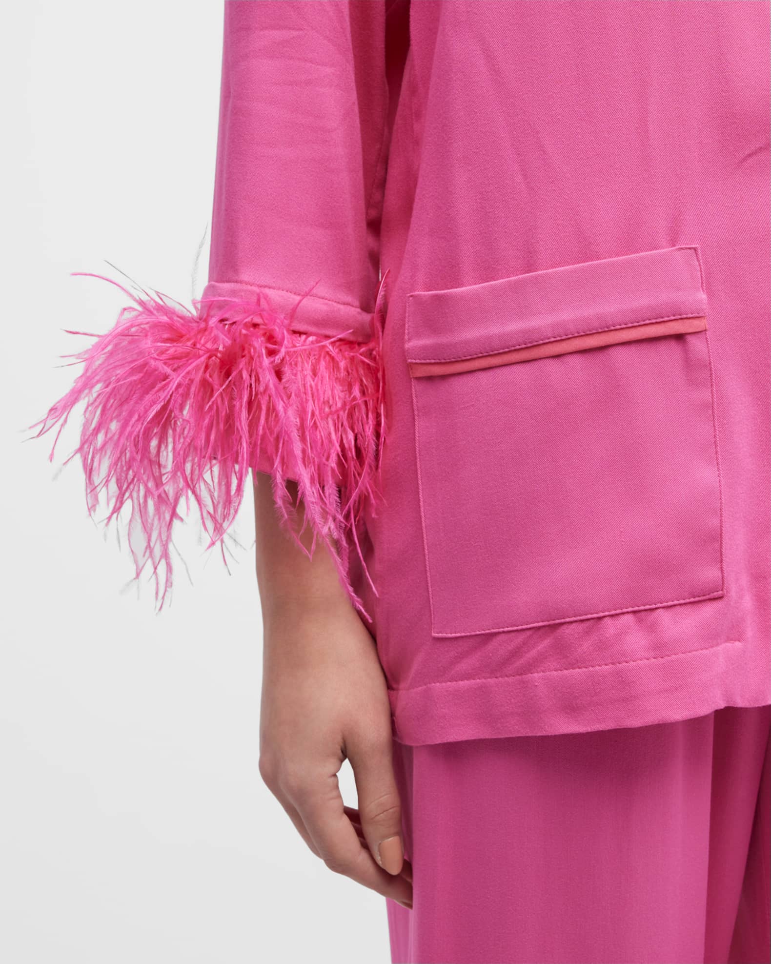 Sleeper Party Cropped Feather-Trim Pajama Set | Neiman Marcus