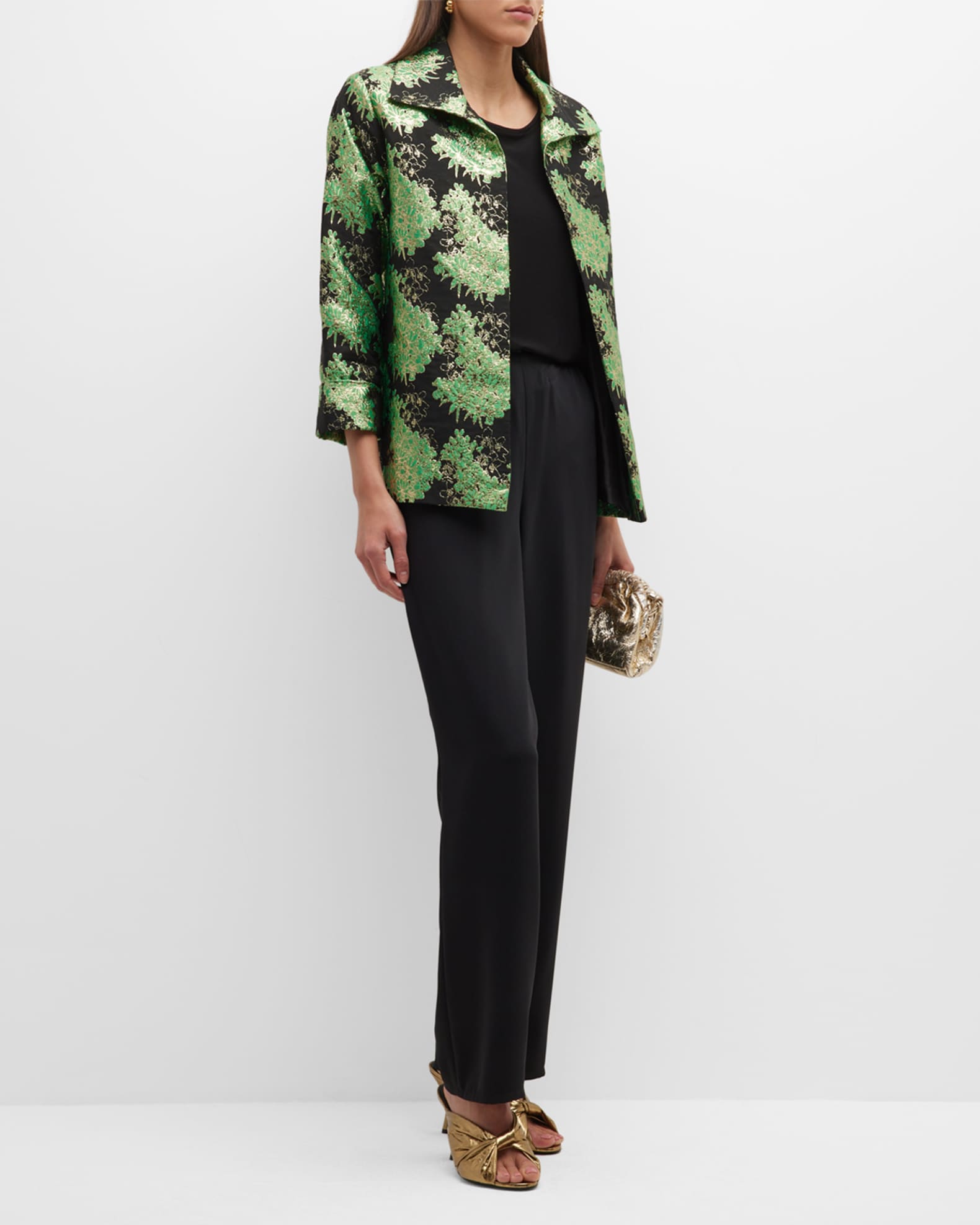 Caroline Rose Jade Garden Metallic Jacquard Jacket | Neiman Marcus