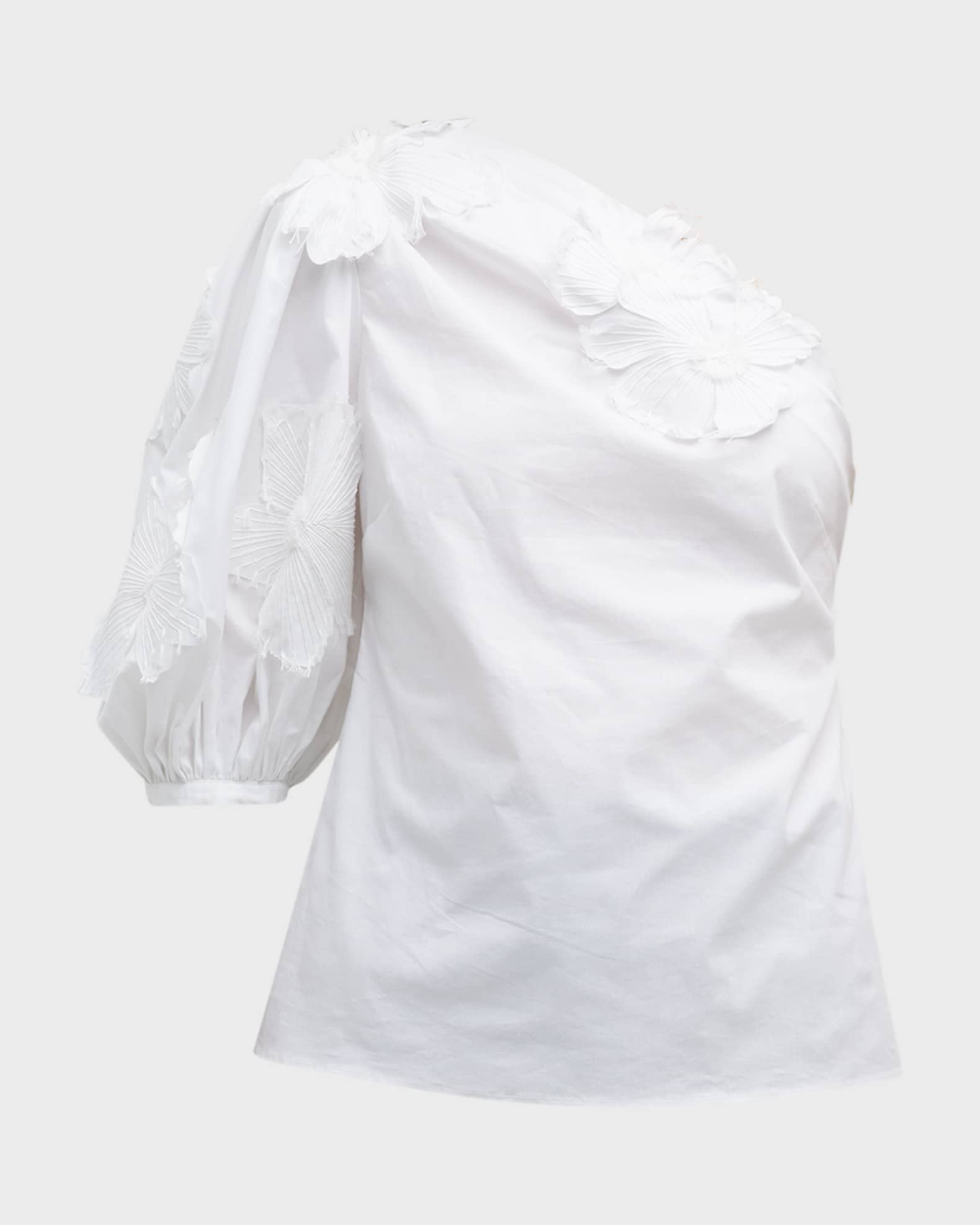 Natori One-Shoulder Puff-Sleeve Applique Top | Neiman Marcus