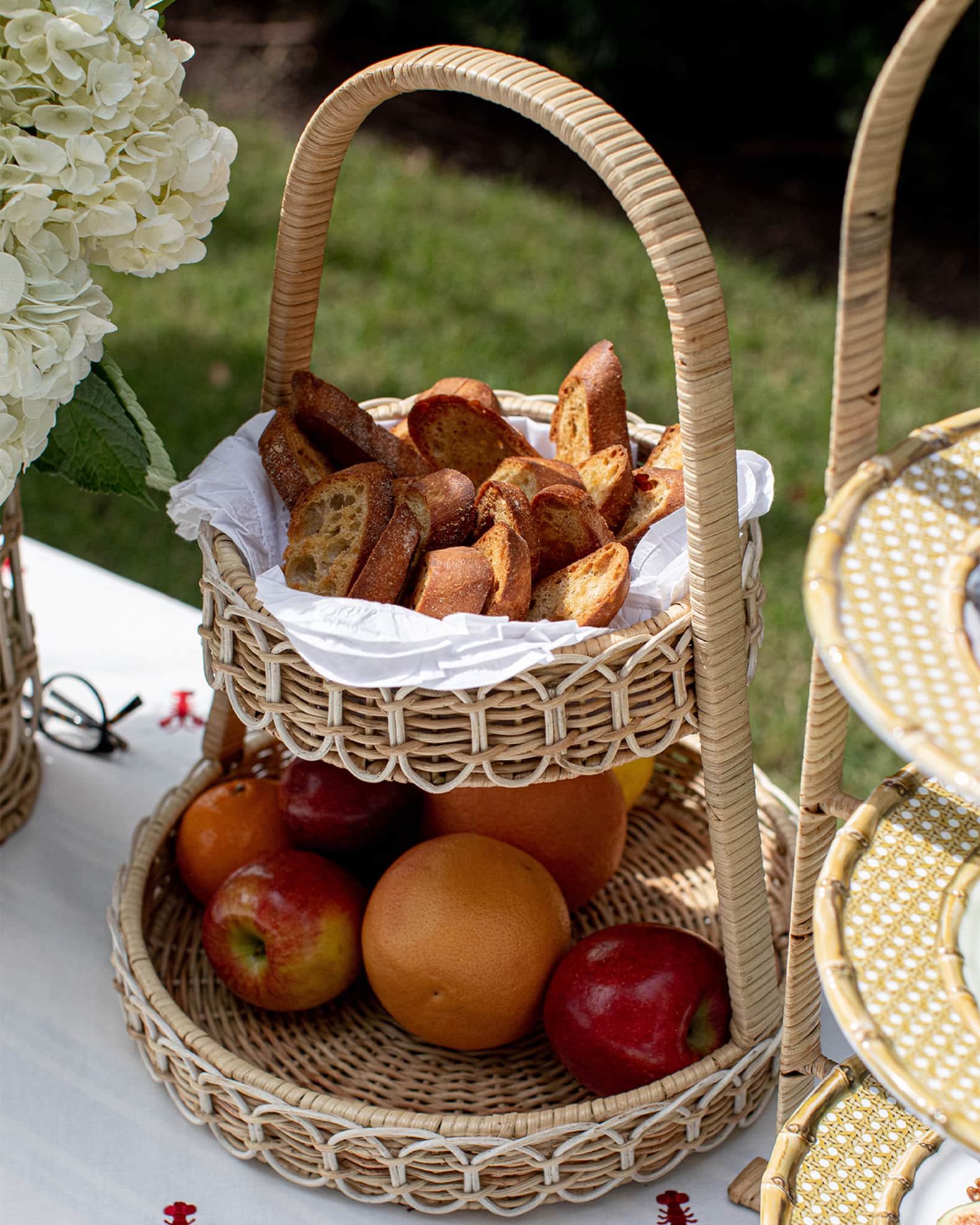 Juliska Provence Rattan Two Tiered Server - Whitewash | Neiman Marcus