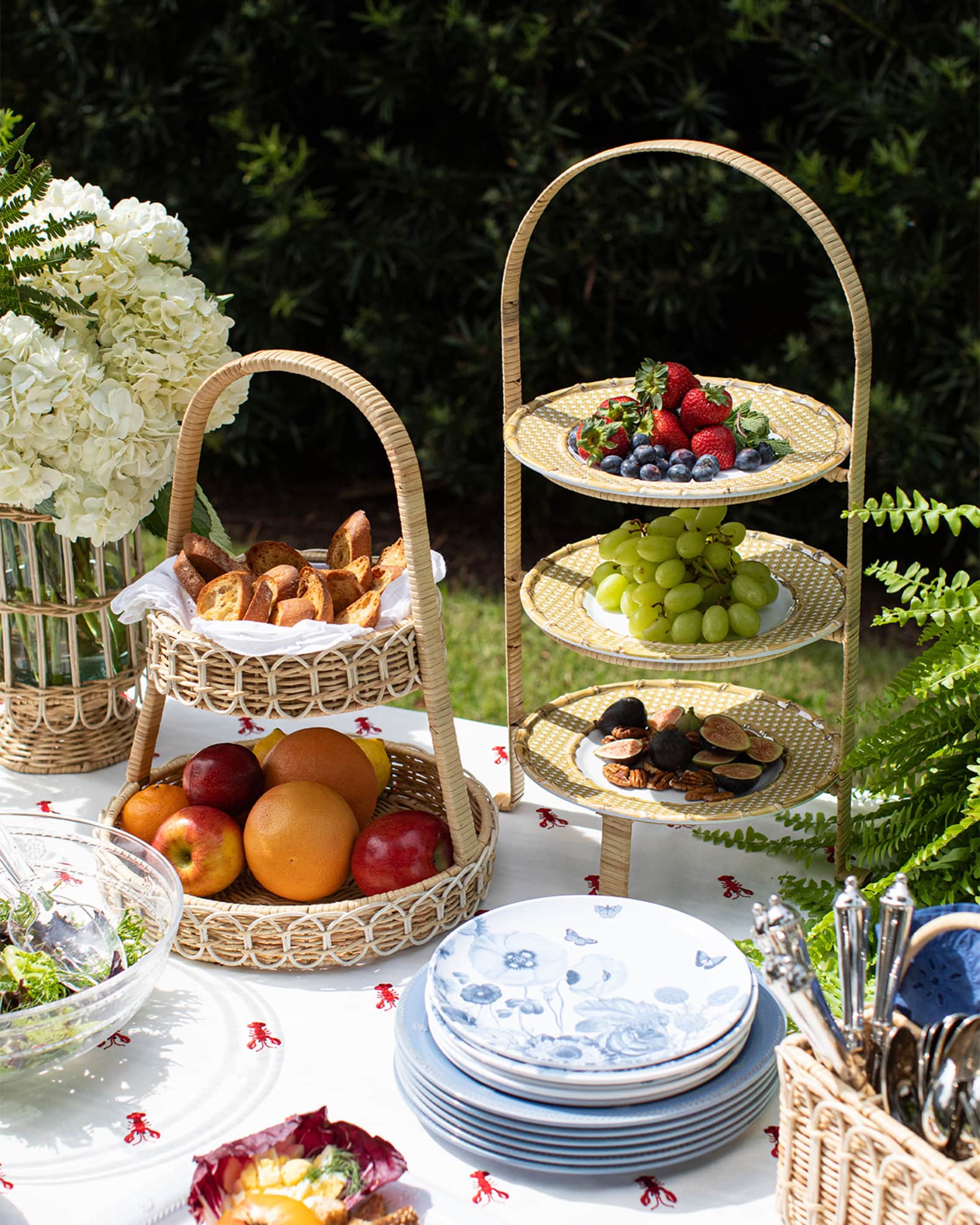 Juliska Provence Rattan Two Tiered Server - Whitewash | Neiman Marcus