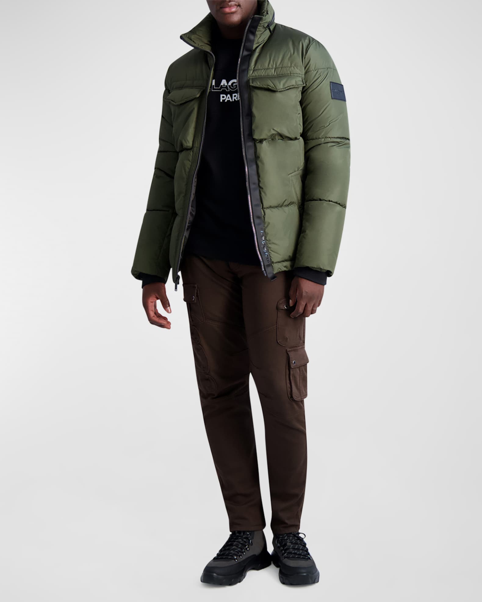 Karl Lagerfeld Paris Men's Puffer Jacket with Hidden Hood | Neiman Marcus