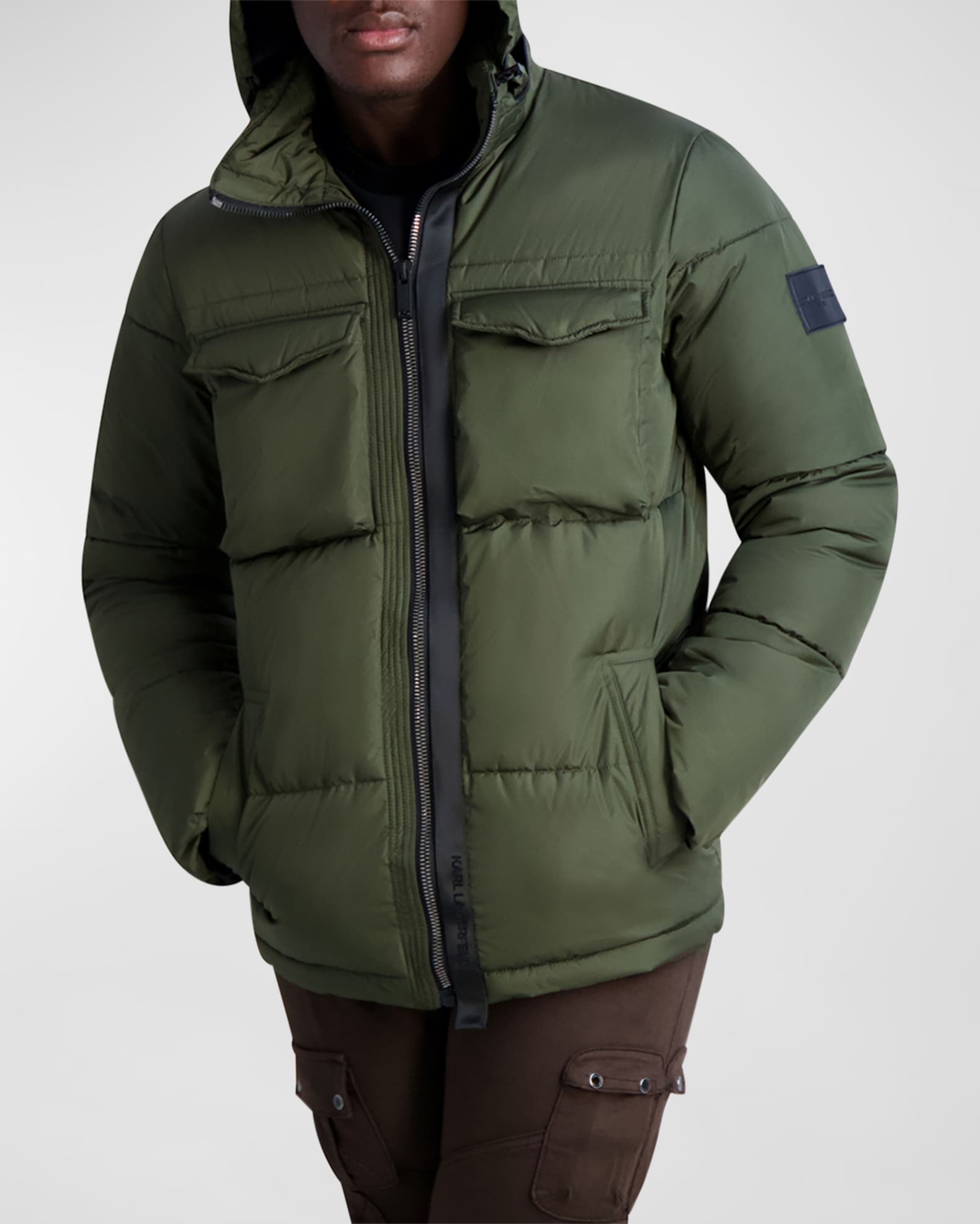 Karl Lagerfeld Paris Men's Puffer Jacket with Hidden Hood | Neiman Marcus