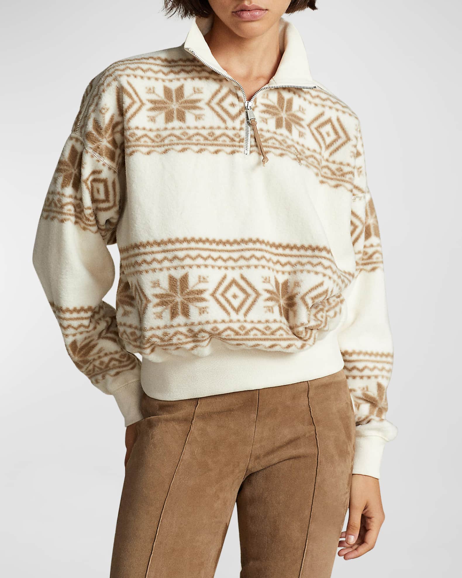 Polo Ralph Lauren Tonal Fair Isle Motif Fleece Pullover | Neiman Marcus