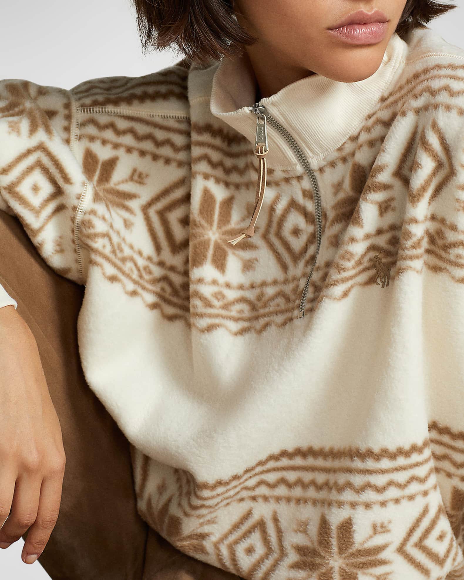 Polo Ralph Lauren Tonal Fair Isle Motif Fleece Pullover | Neiman Marcus