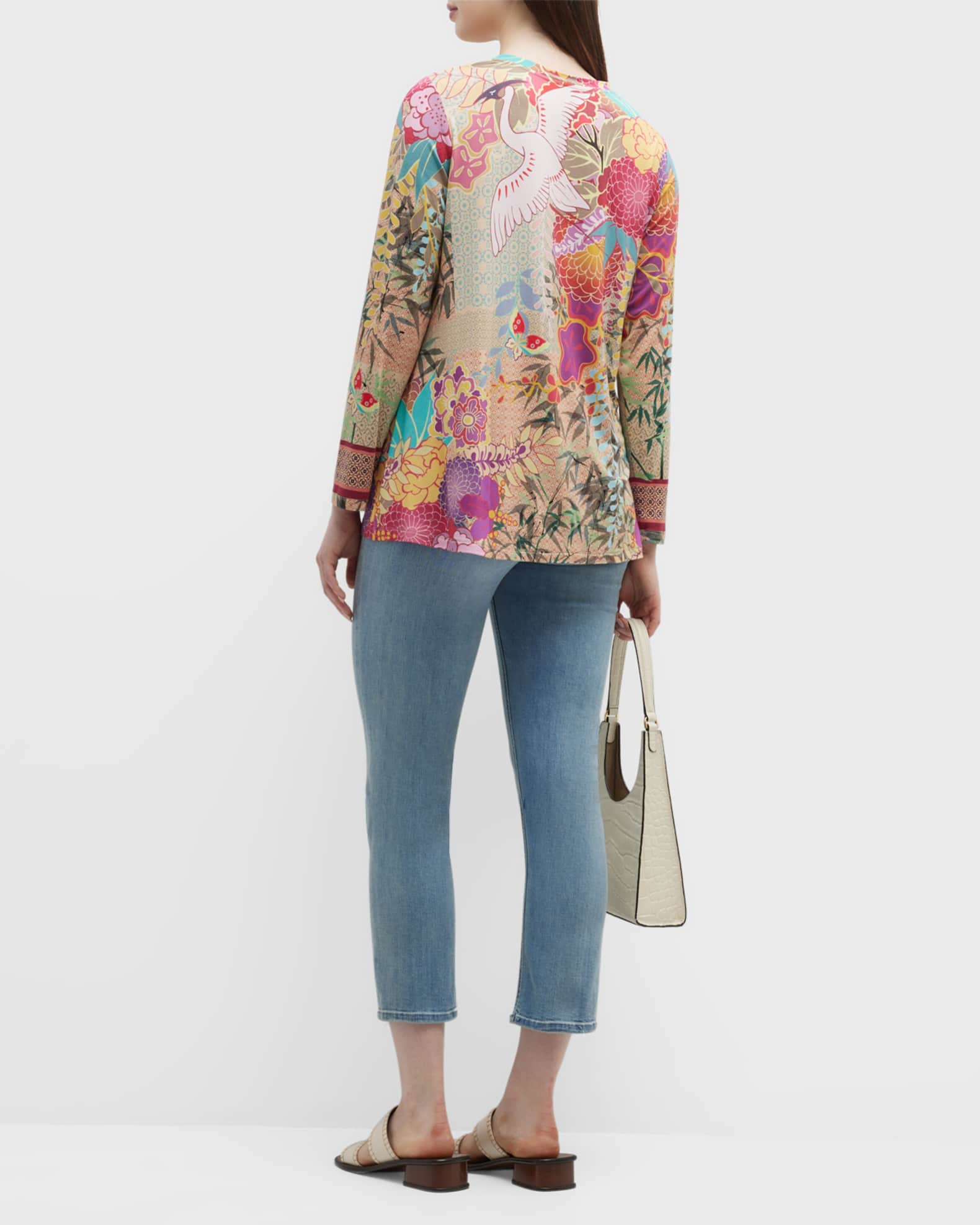 Johnny Was Plus Size Getsu Floral-Print Crewneck Shirt | Neiman Marcus