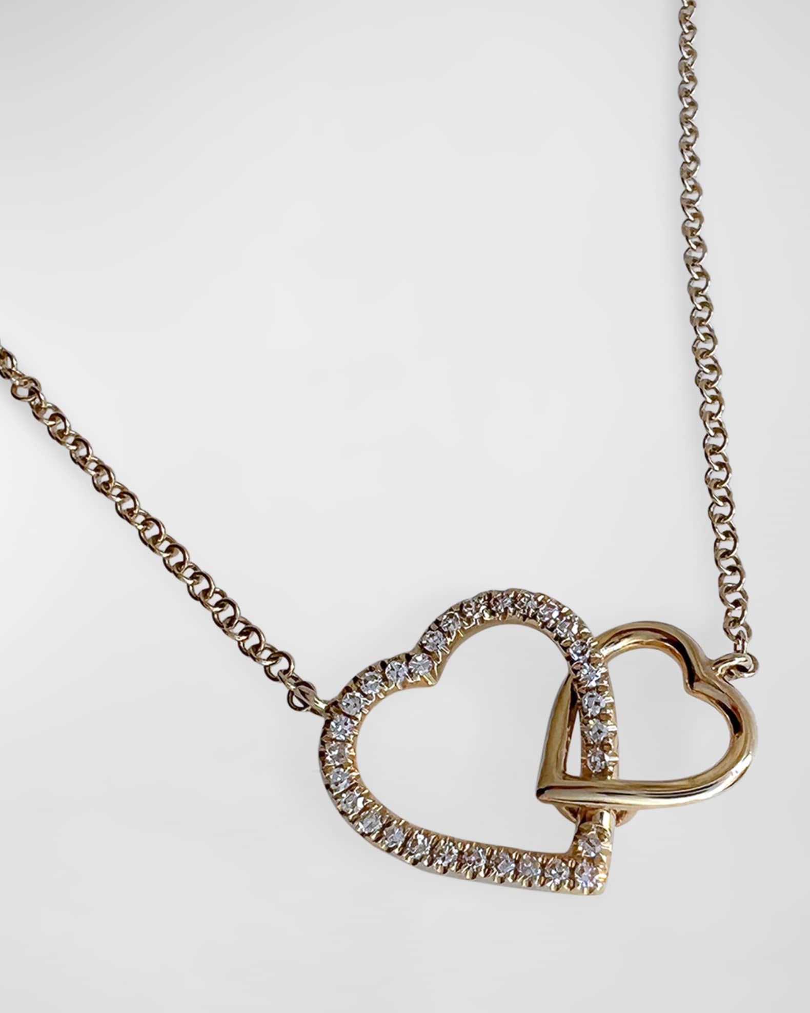 Zoe Lev Jewelry 14K Gold Diamond Open Hearts Pendant Necklace | Neiman ...