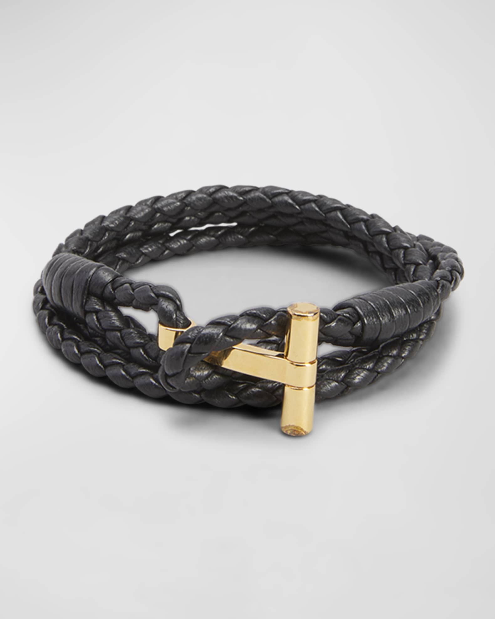 TOM FORD Men's Scoubidou T-Logo Woven Leather Wrap Bracelet | Neiman Marcus