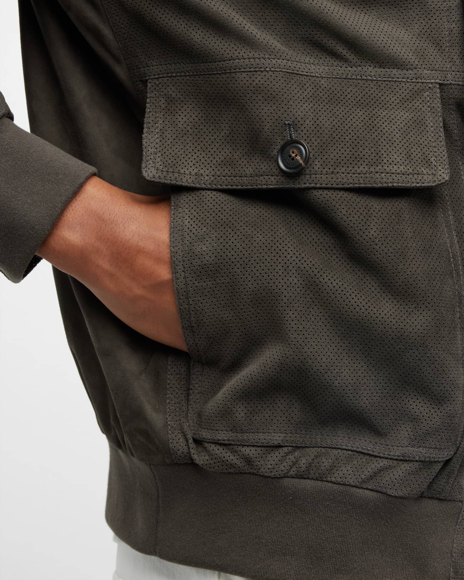 Brunello Cucinelli Men's Perforated Suede Blouson Jacket | Neiman Marcus
