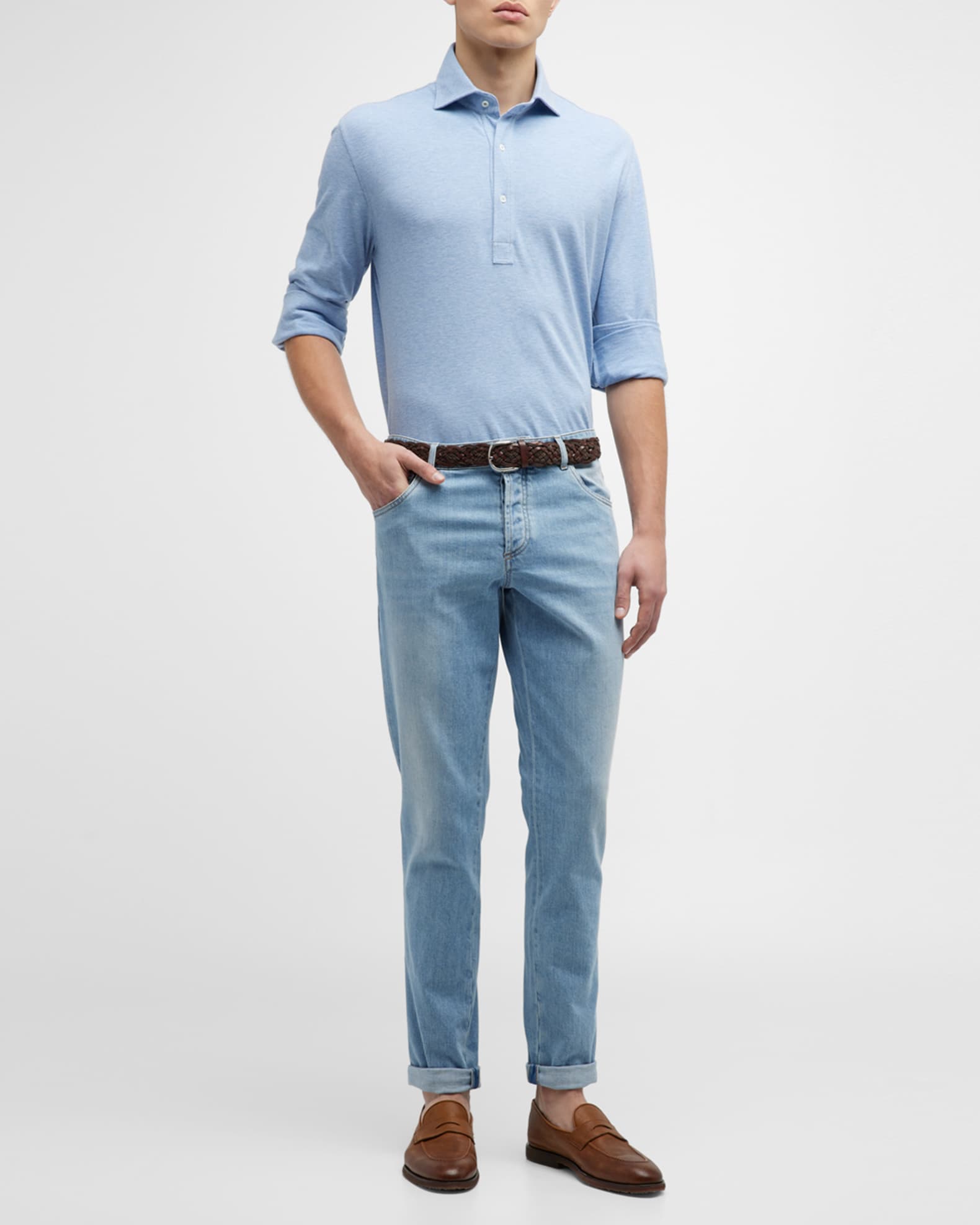 Brunello Cucinelli Men's Slim Fit Pique Polo Shirt | Neiman Marcus