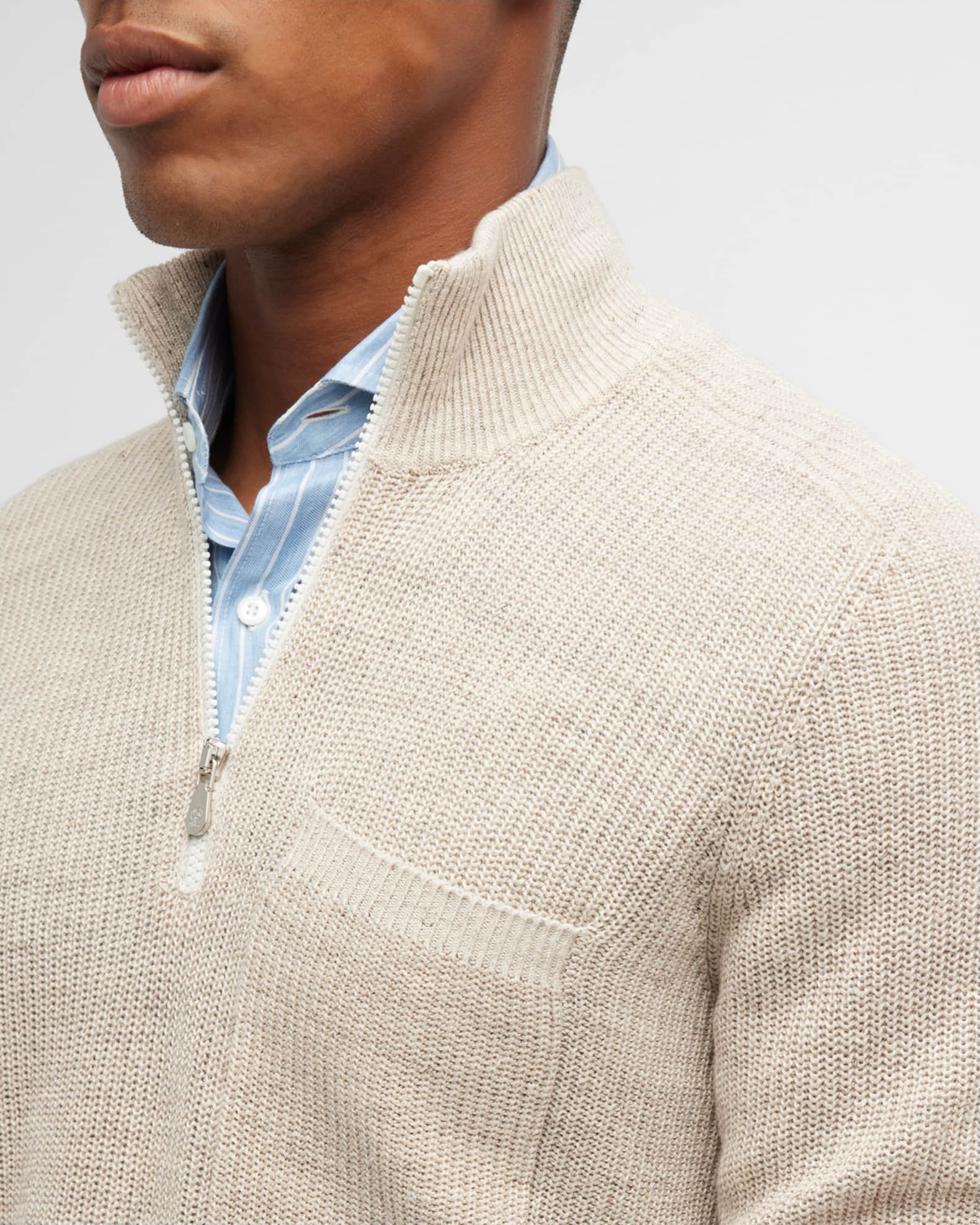 Brunello Cucinelli Men's Knit Quarter-Zip Sweater with Chest Pocket ...