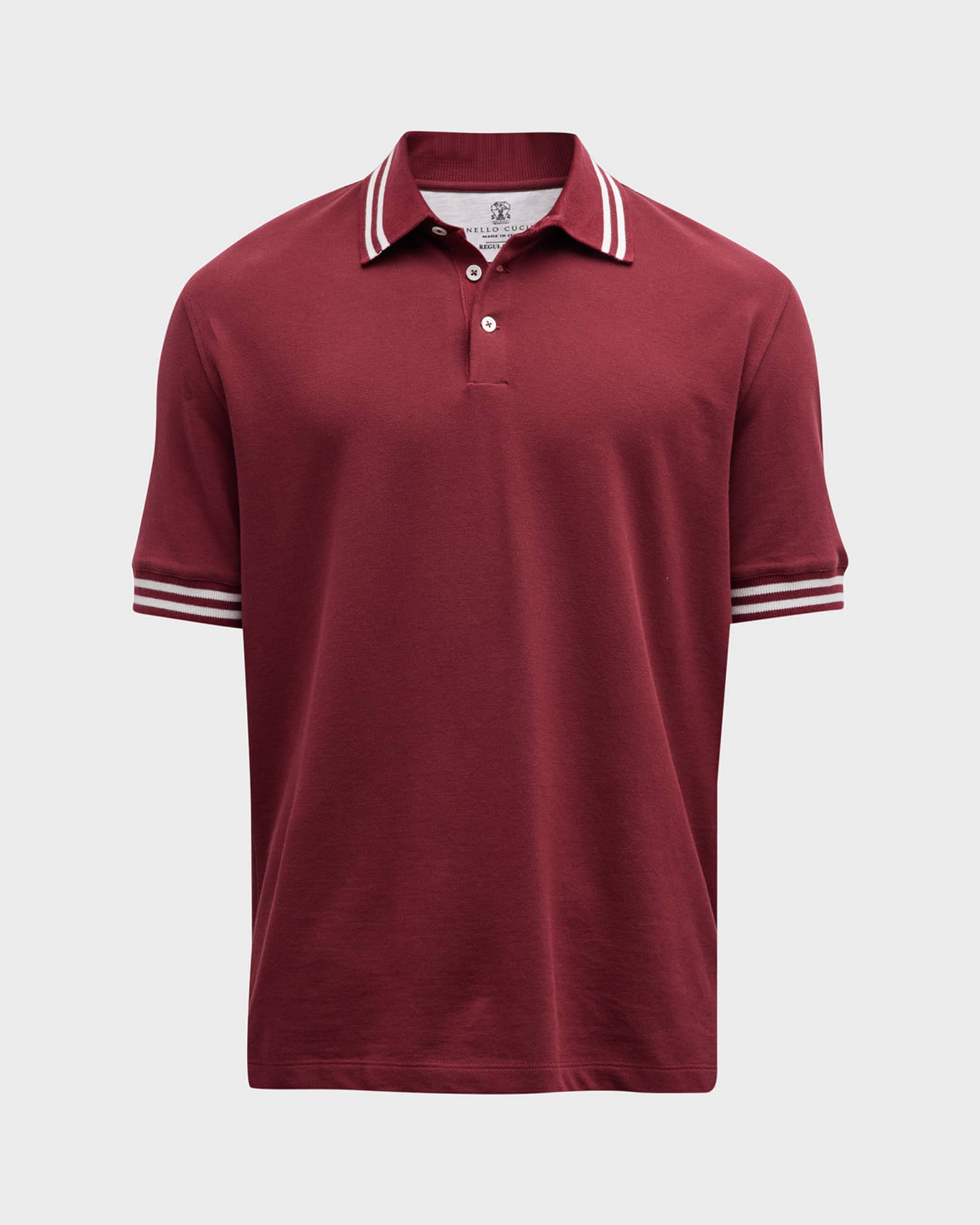 Brunello Cucinelli Men's Stripe Trim Polo Shirt | Neiman Marcus