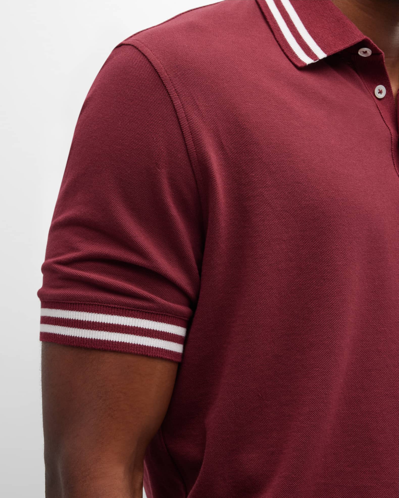 Brunello Cucinelli Men's Stripe Trim Polo Shirt | Neiman Marcus