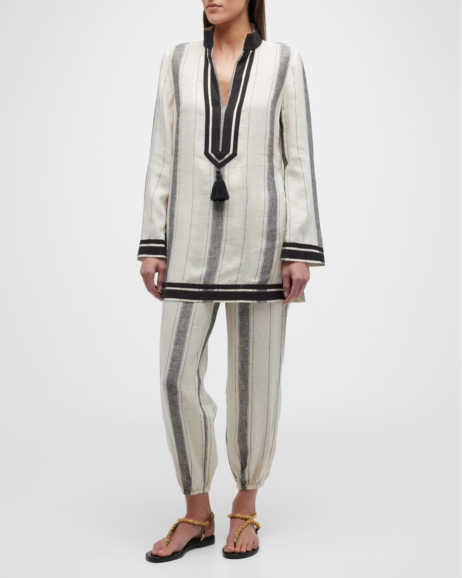 Tory Burch Striped Linen Tory Tunic | Neiman Marcus