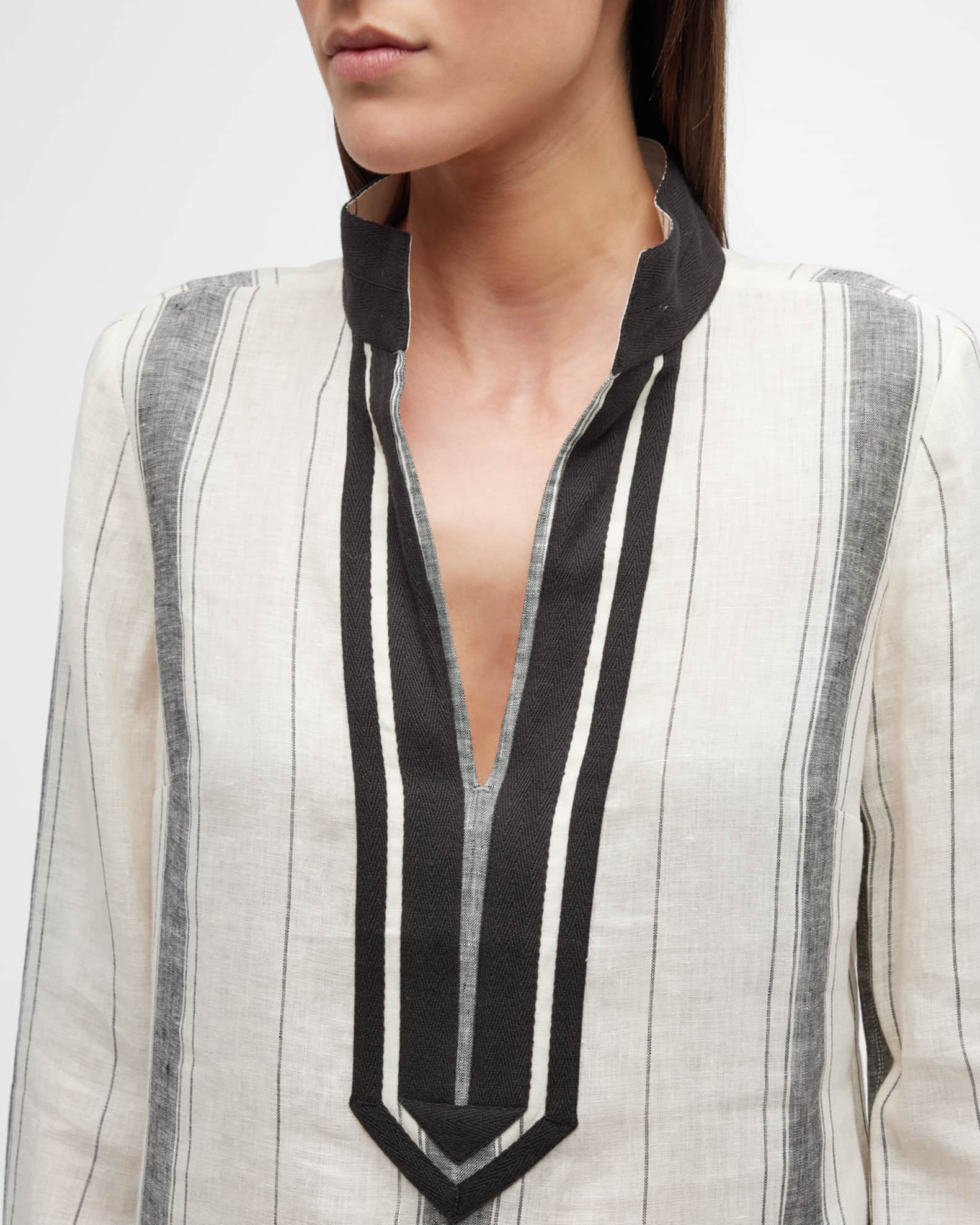 Tory Burch Striped Linen Tory Tunic | Neiman Marcus