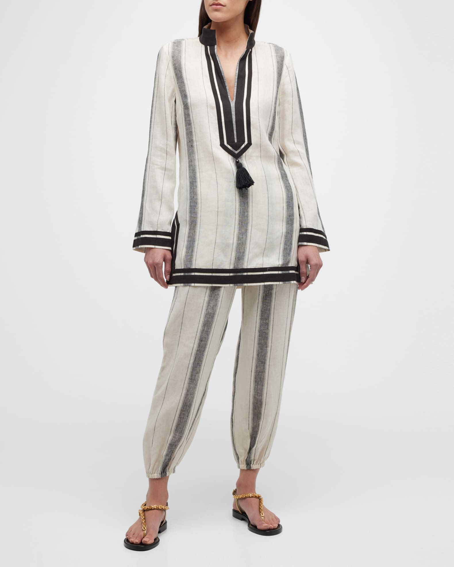 Tory Burch Striped Linen Beach Pants | Neiman Marcus