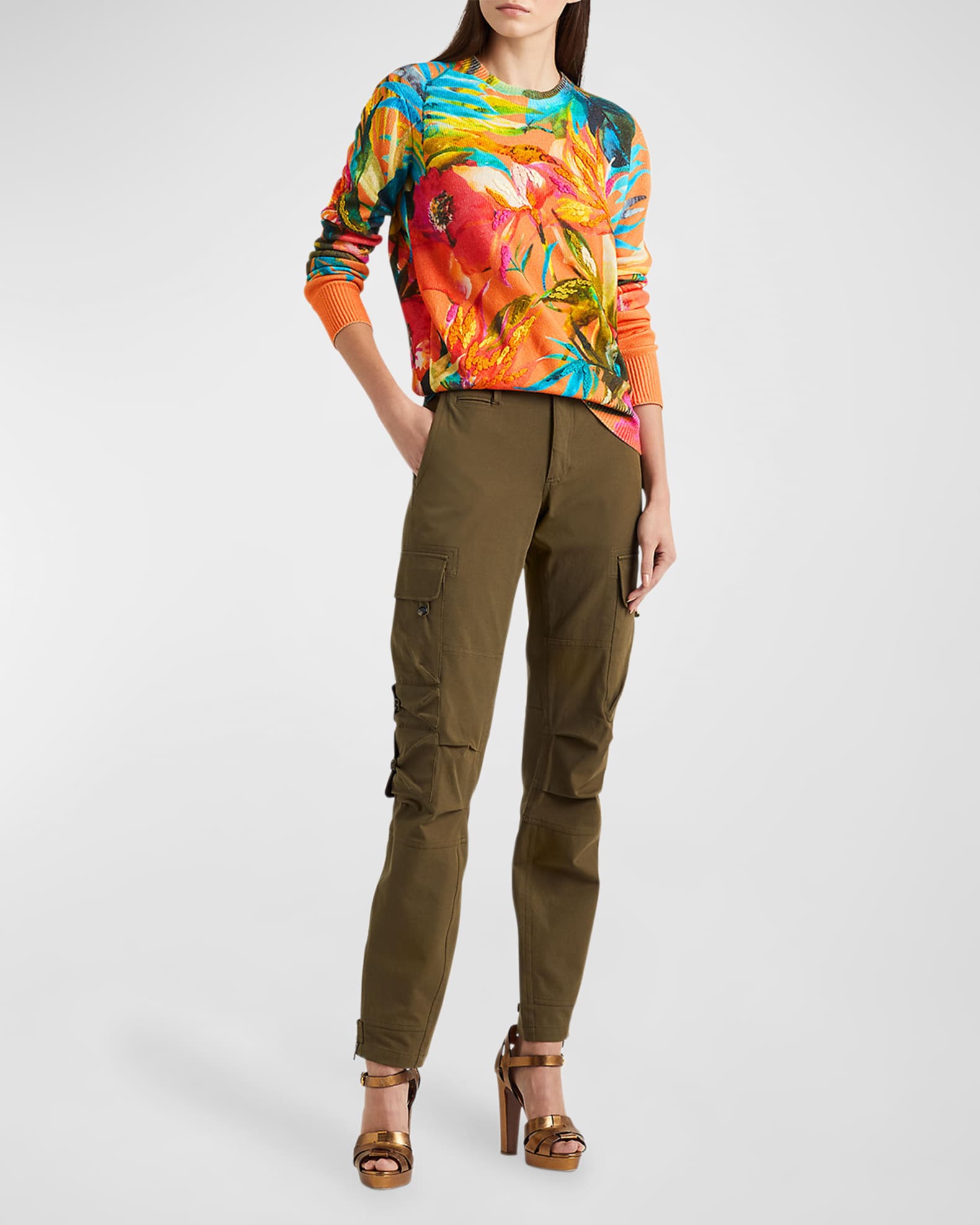 Ralph Lauren Collection Tropical-Print Embroidered Cashmere Sweater ...