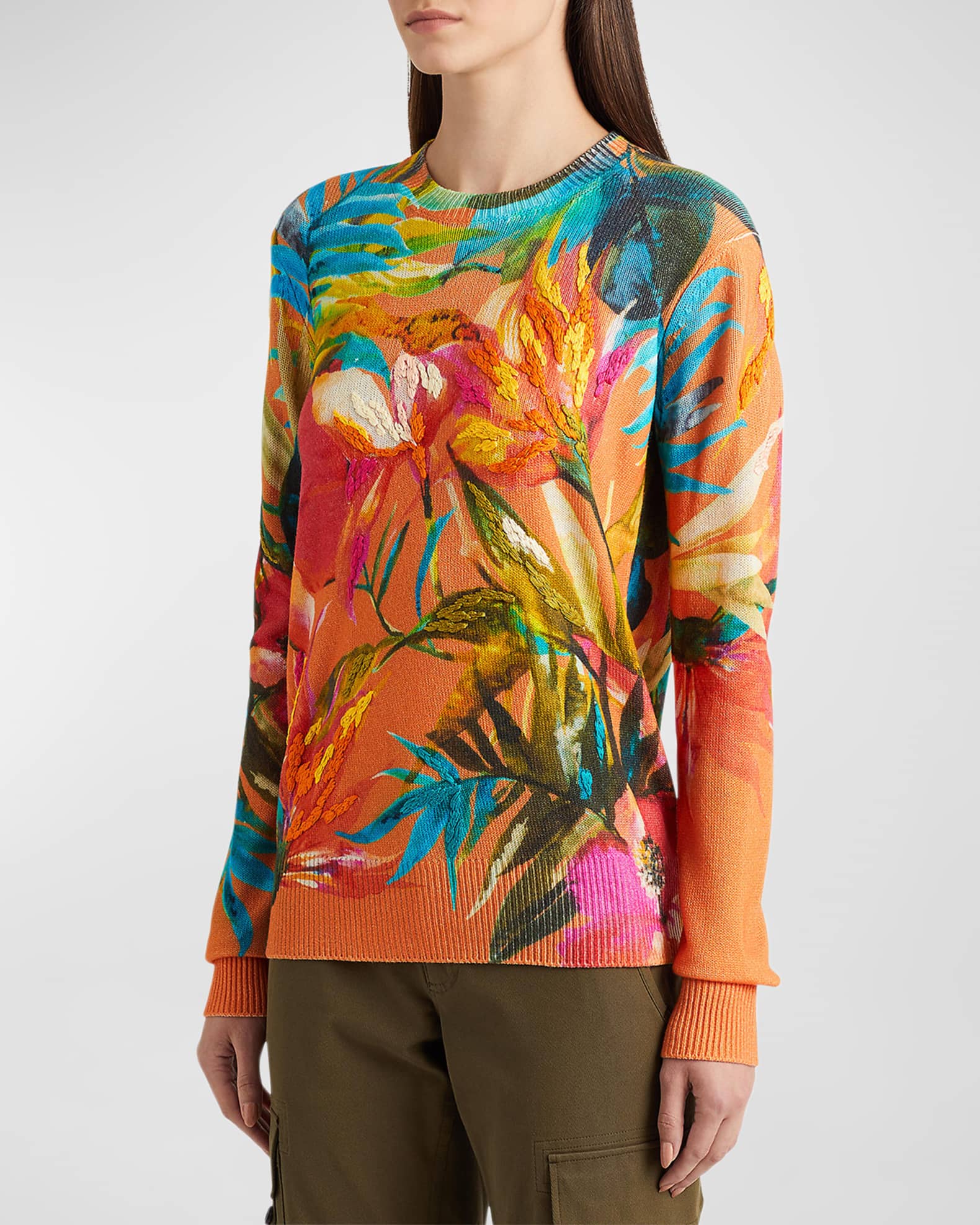 Ralph Lauren Collection Tropical-Print Embroidered Cashmere Sweater ...