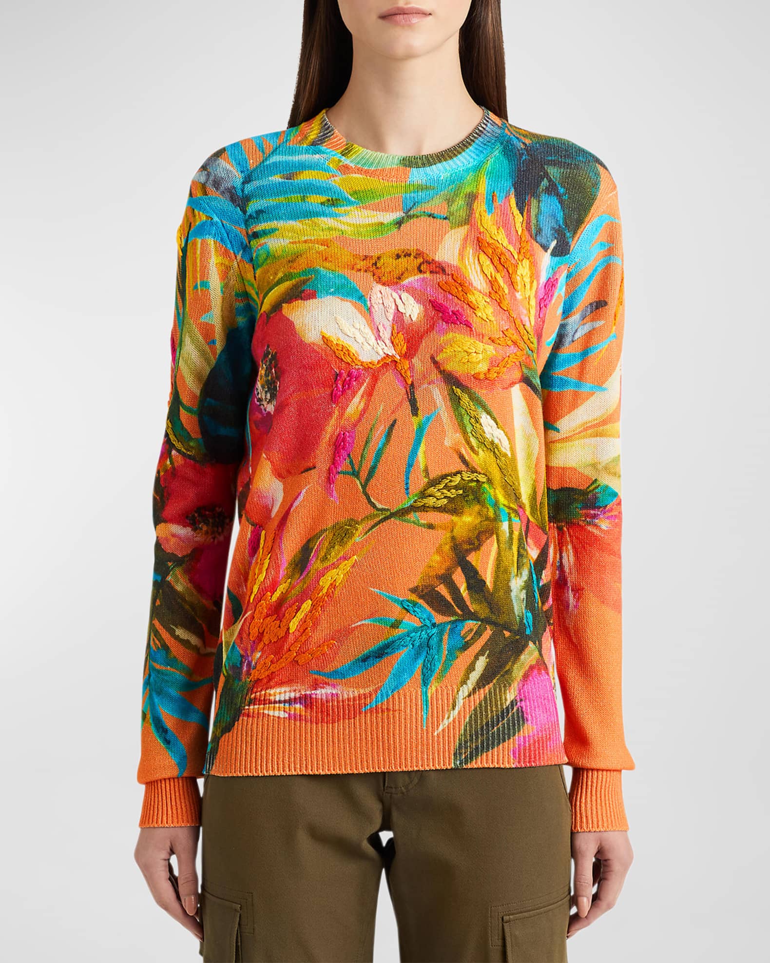 Ralph Lauren Collection Tropical-Print Embroidered Cashmere Sweater ...