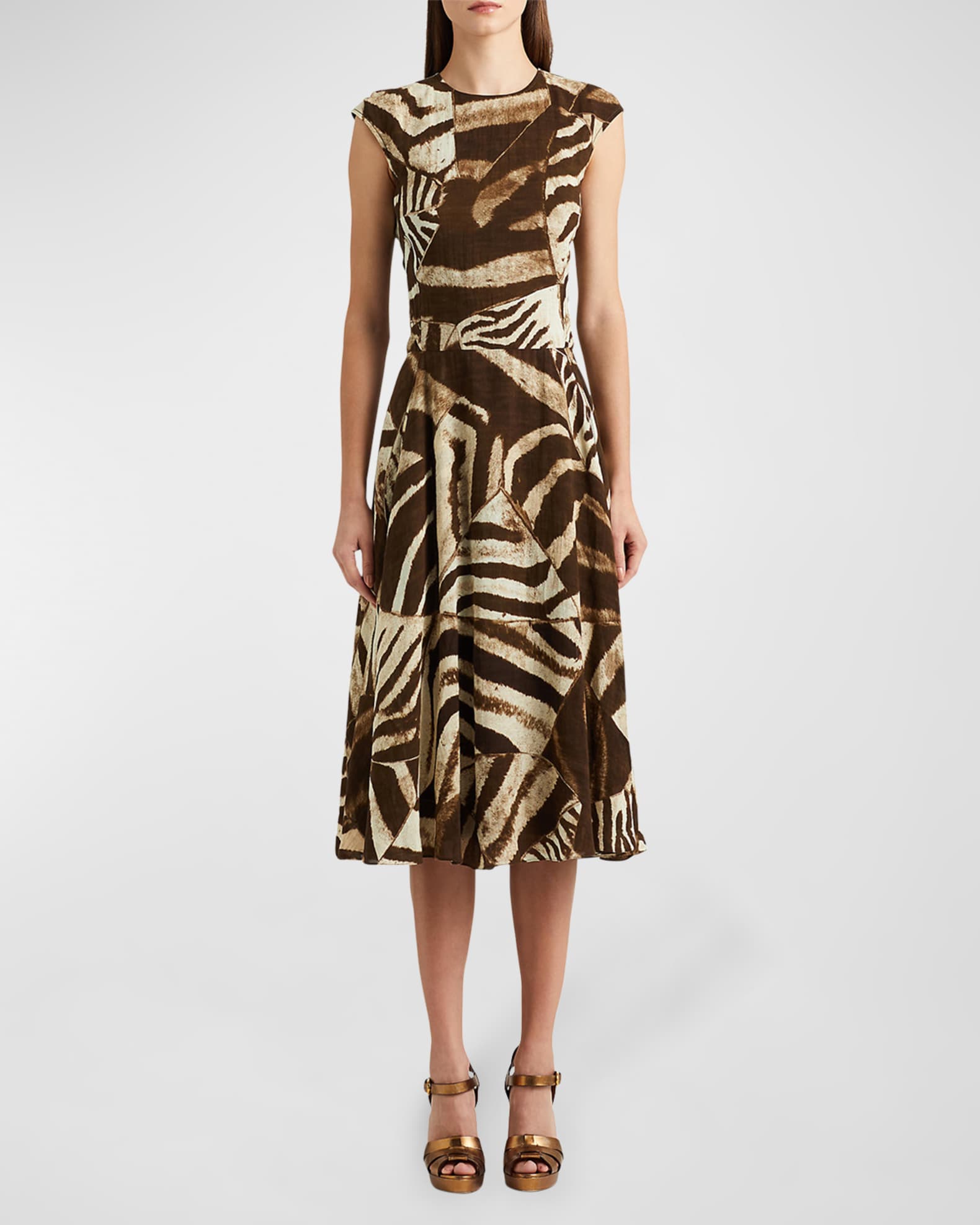 Ralph Lauren Collection Omeria Jungle-Print Linen Midi Day Dress ...