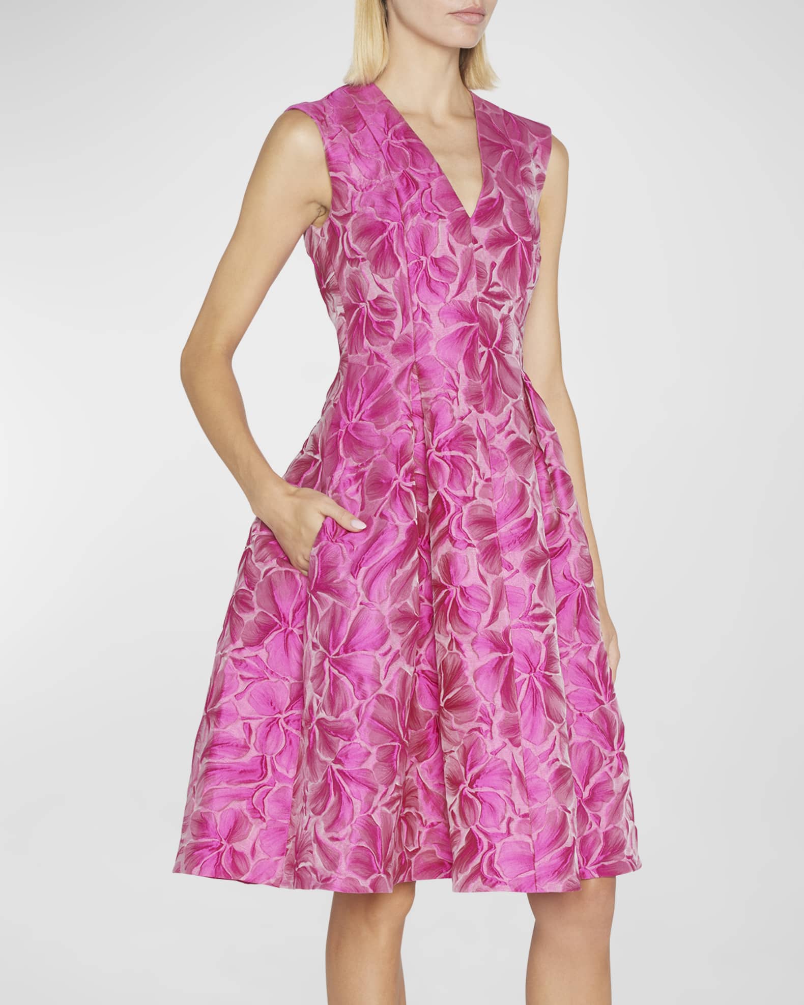 Talbot Runhof Poppy Relief Cloque Fit-&-Flare Dress | Neiman Marcus
