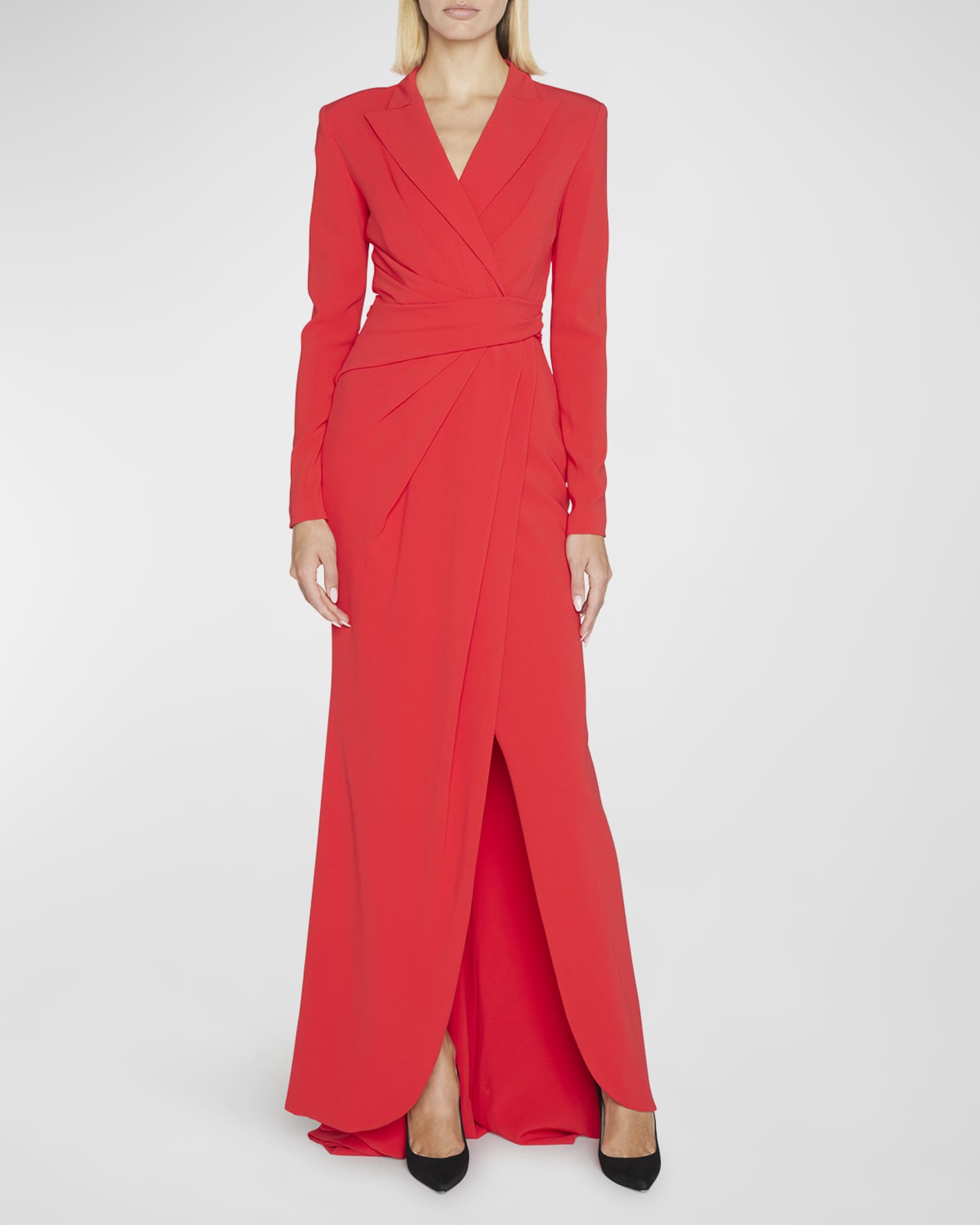 Talbot Runhof Draped Stretch Crepe Trench Gown | Neiman Marcus